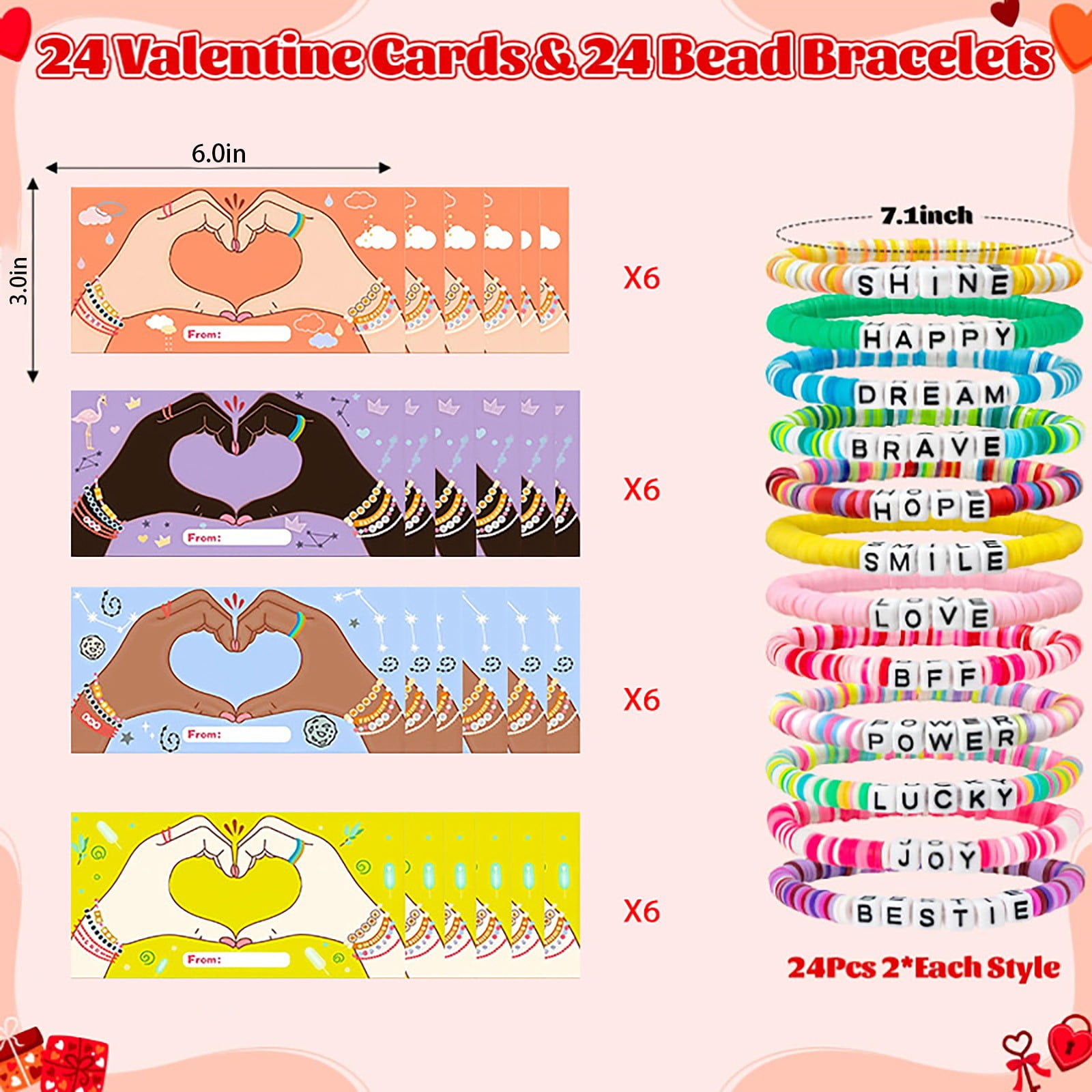 24 Pack Valentine’s Day Friendship Bracelets Card Gifts Set, Friendship ...