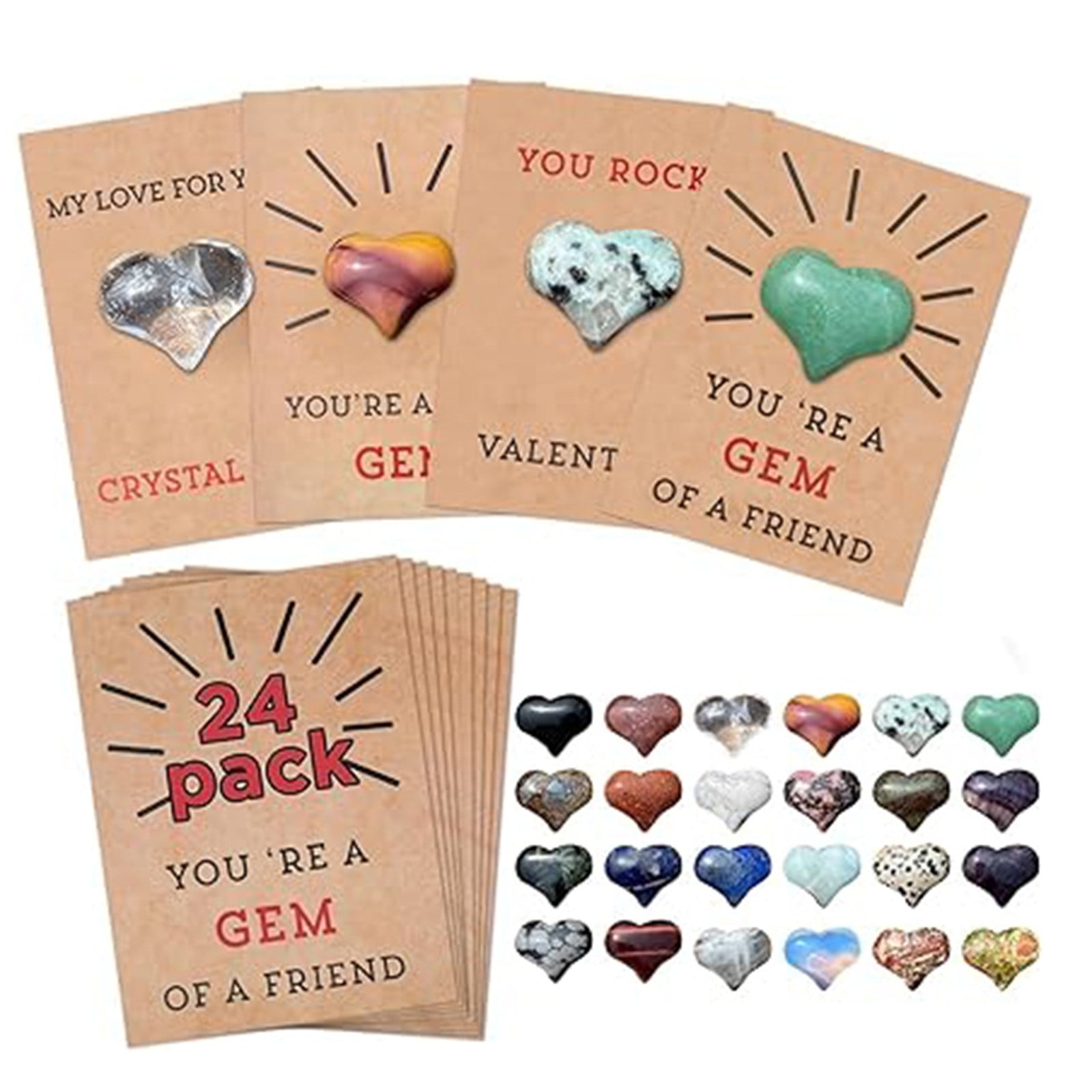 24 Pack Valentines Cards with Heart-Shape Plastic Stones,Valentines Day ...