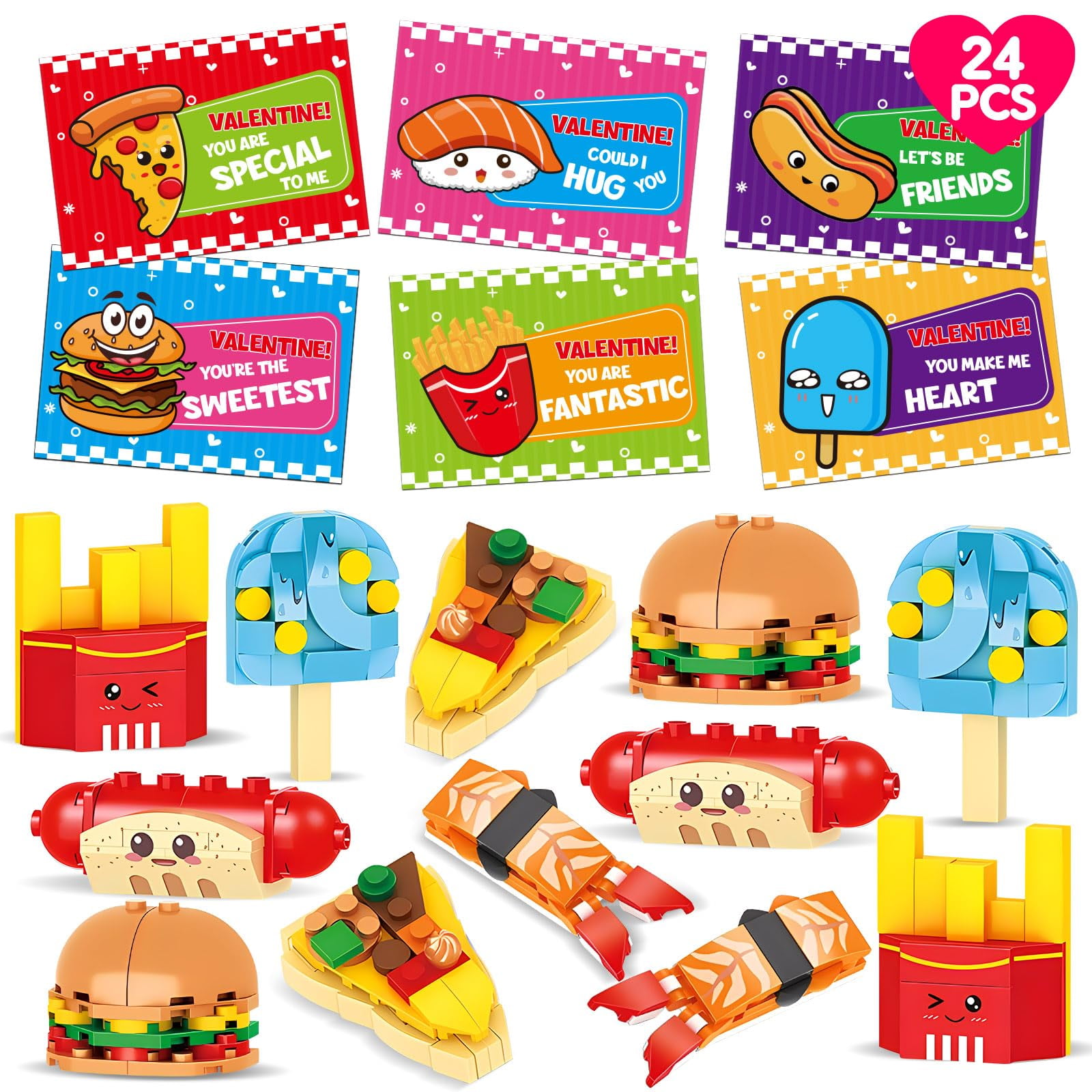 24 Pack Valentines Day Cards Fast Food Building for Kids Classroom ...