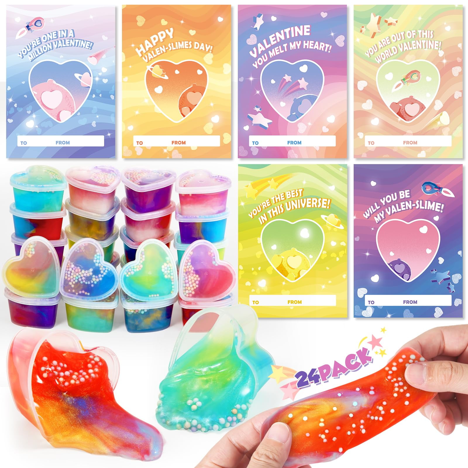 24 Pack Valentines’ Day Cards for Kids with Heart Shape Slime ...