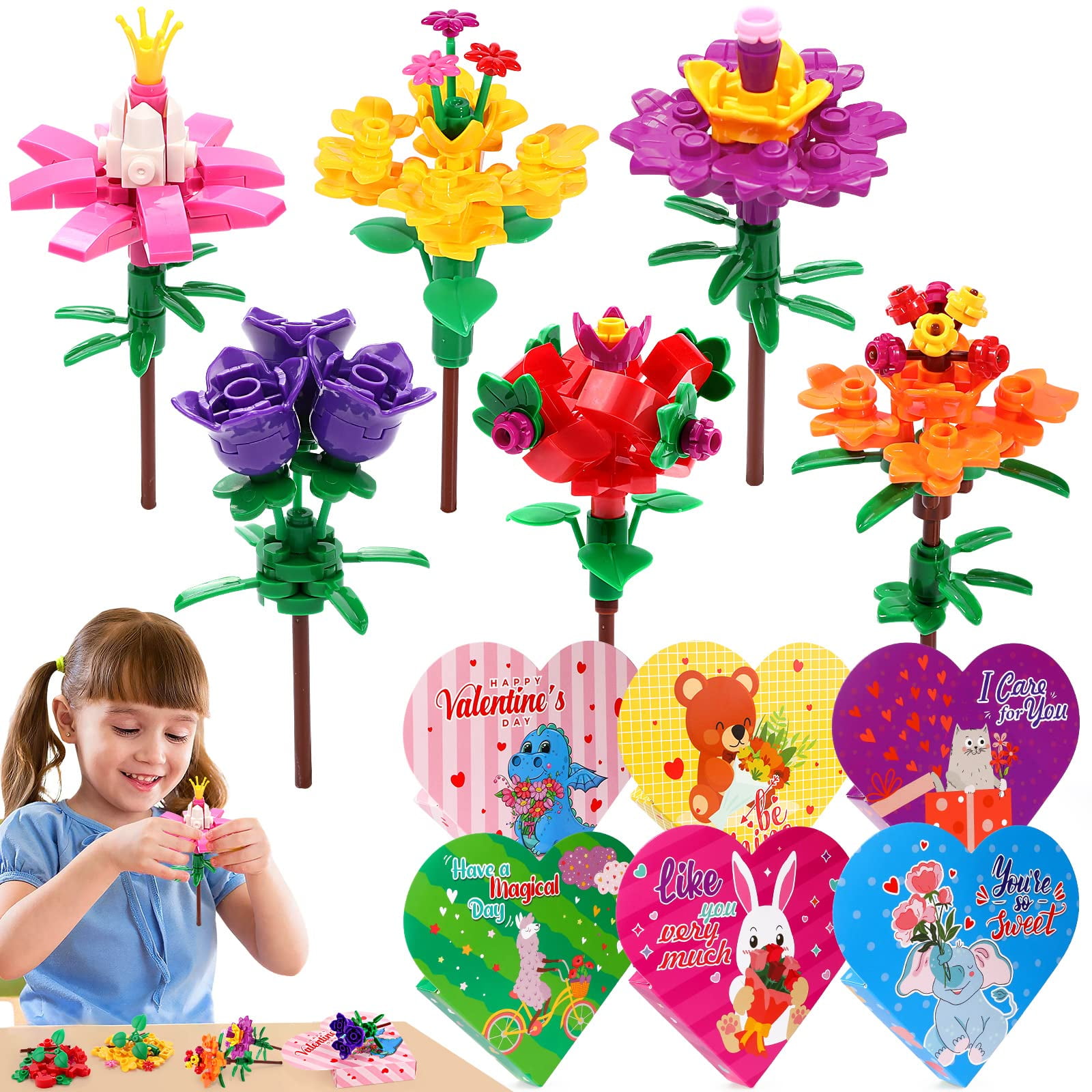 24 Pack Valentines Day Gifts For Kids Flowers Blocks Buidling Kits Toys ...