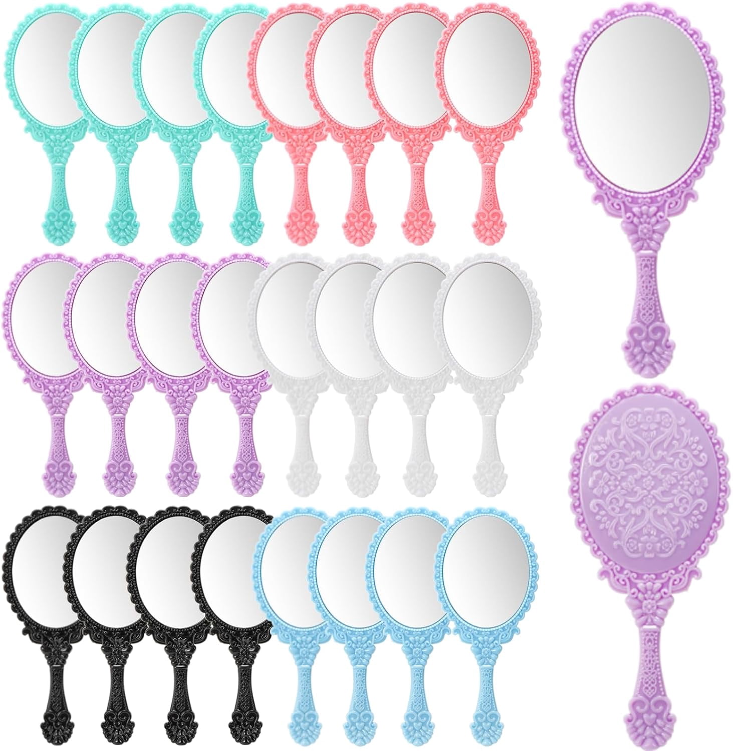 24 Pack Vintage Handheld Mirror, Portable Embossed Flower Mirror, Hand ...