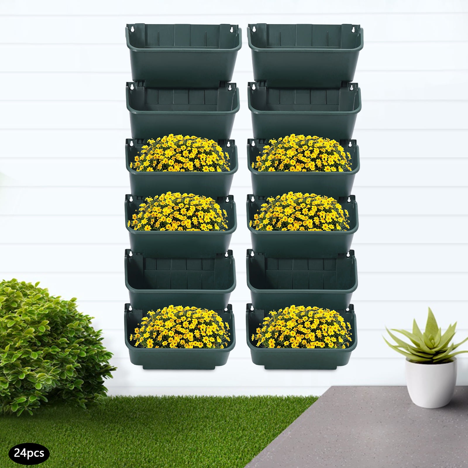 24-Pack Wall Mounted Planters Army Green Vertical Garden System with ...