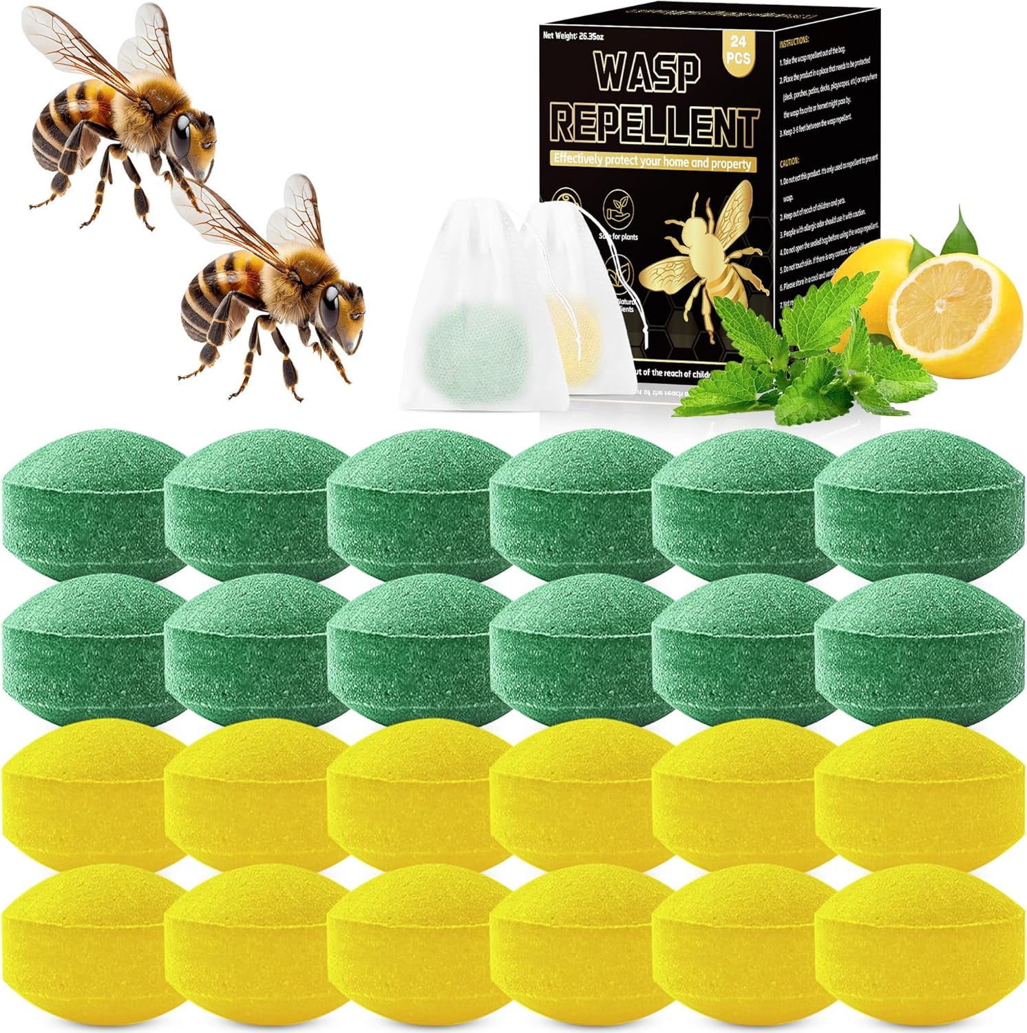 24 Pack Wasp Repellent Outdoor - Natural Peppermint Oil Bee Repellent ...
