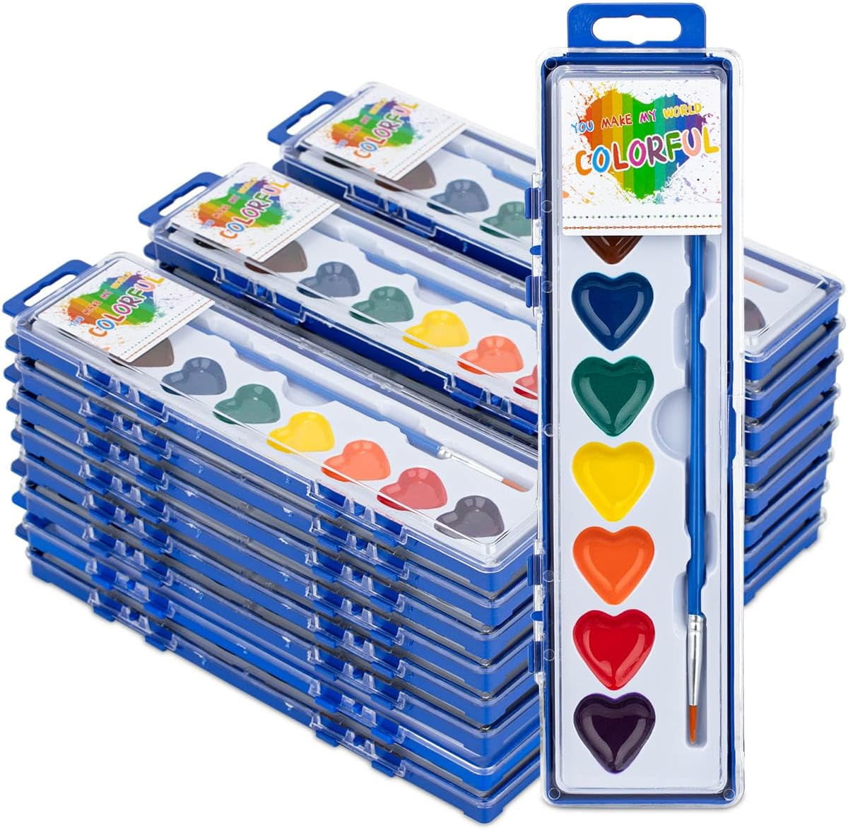 24 Pack Water Color Paint Sets for Kids, 8 Colors Heart Watercolor ...