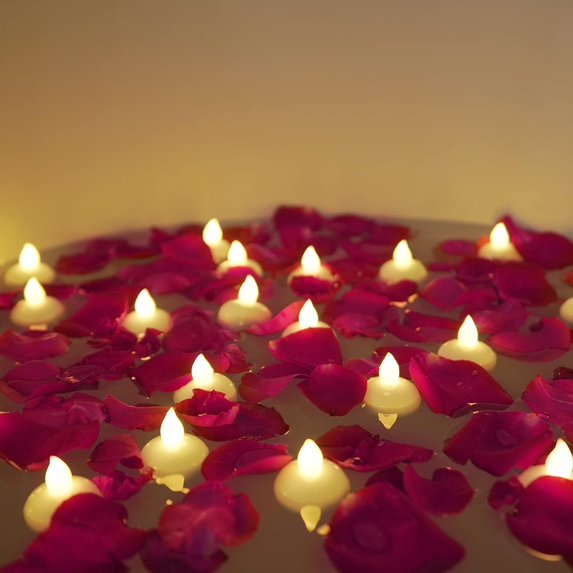 24 Pack Waterproof Flameless Floating Tealights with Dried Rose Petals ...
