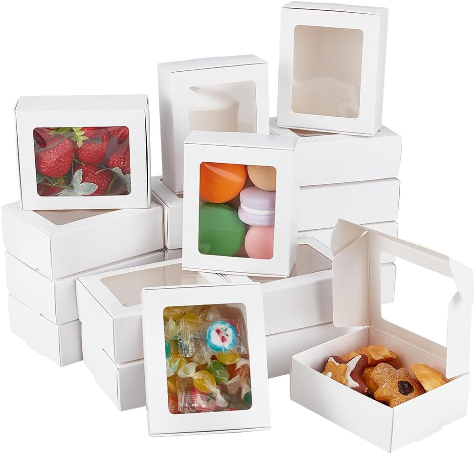 24 Pack White Kraft Paper Boxes with Clear Window 4.1x4.1x1.2inch ...