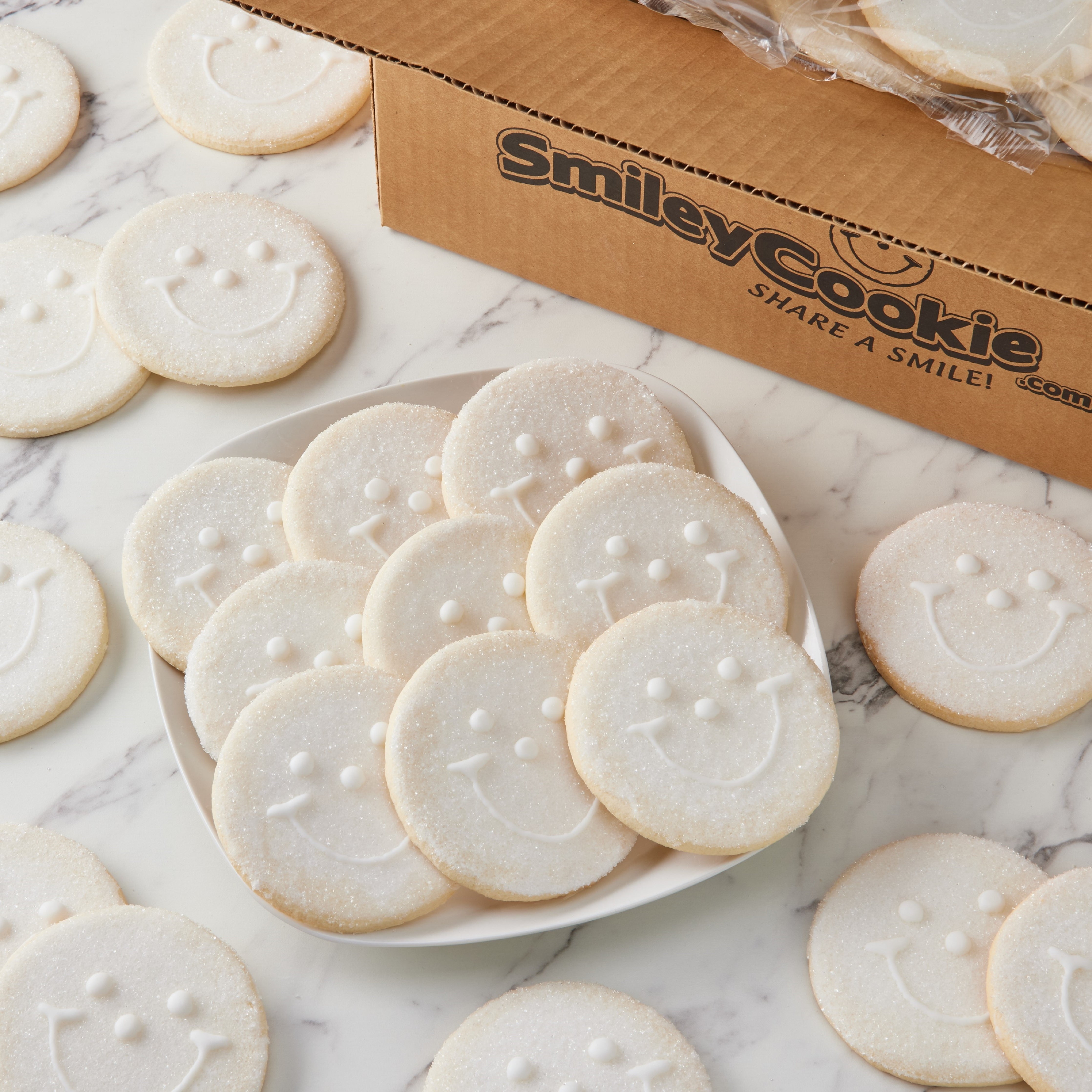 24-Pack White Sparkling Smiley Cookies - Nut Free, Kosher, Individually ...