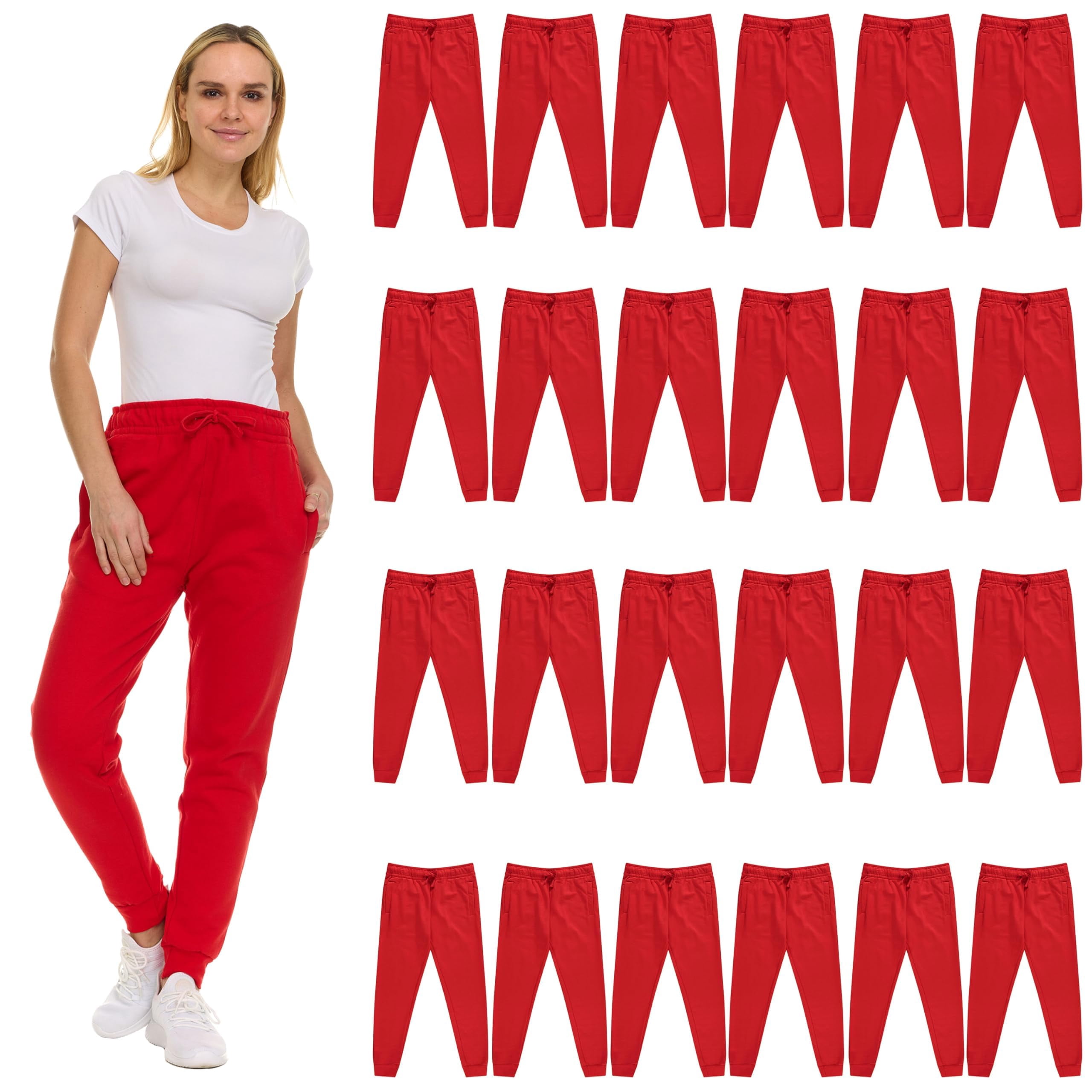 24 Pack Wholesale Women's Jogger Sweatpants Bulk Fleece-Lined Ribbed ...