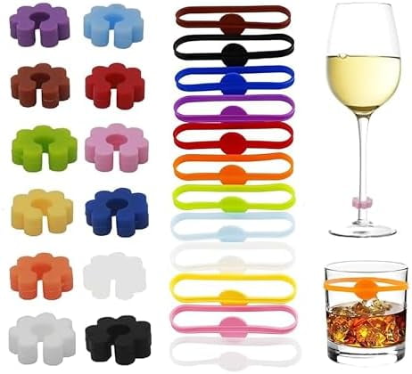 24-Pack Wine Glass Markers – Drink Markers & Glass Tags for Cocktail ...