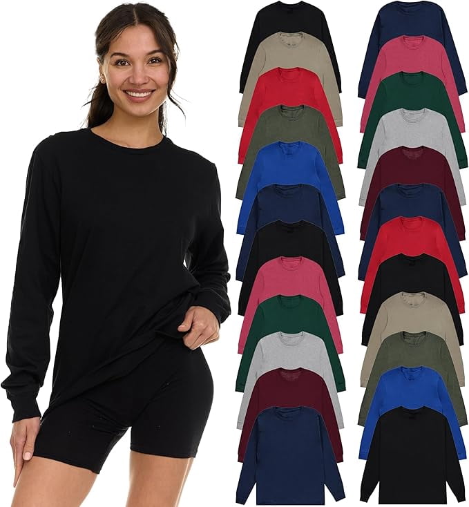 24 Pack Womens Oversized Long Sleeve Cotton Casual Baggy Fit T-Shirts ...