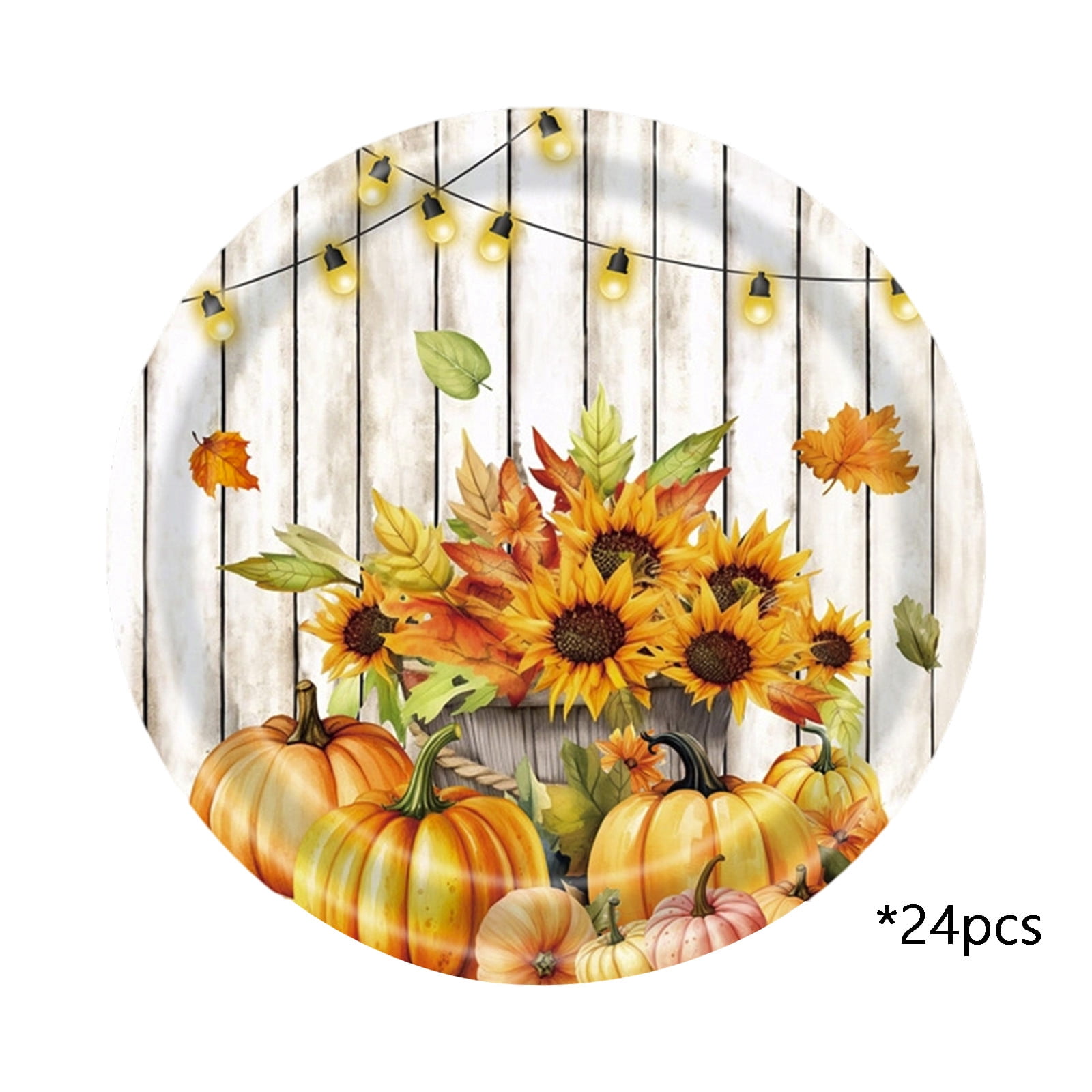 24 Pack Wood Grain Fall Paper Plates Thanksgiving Maple Leaf Disposable ...