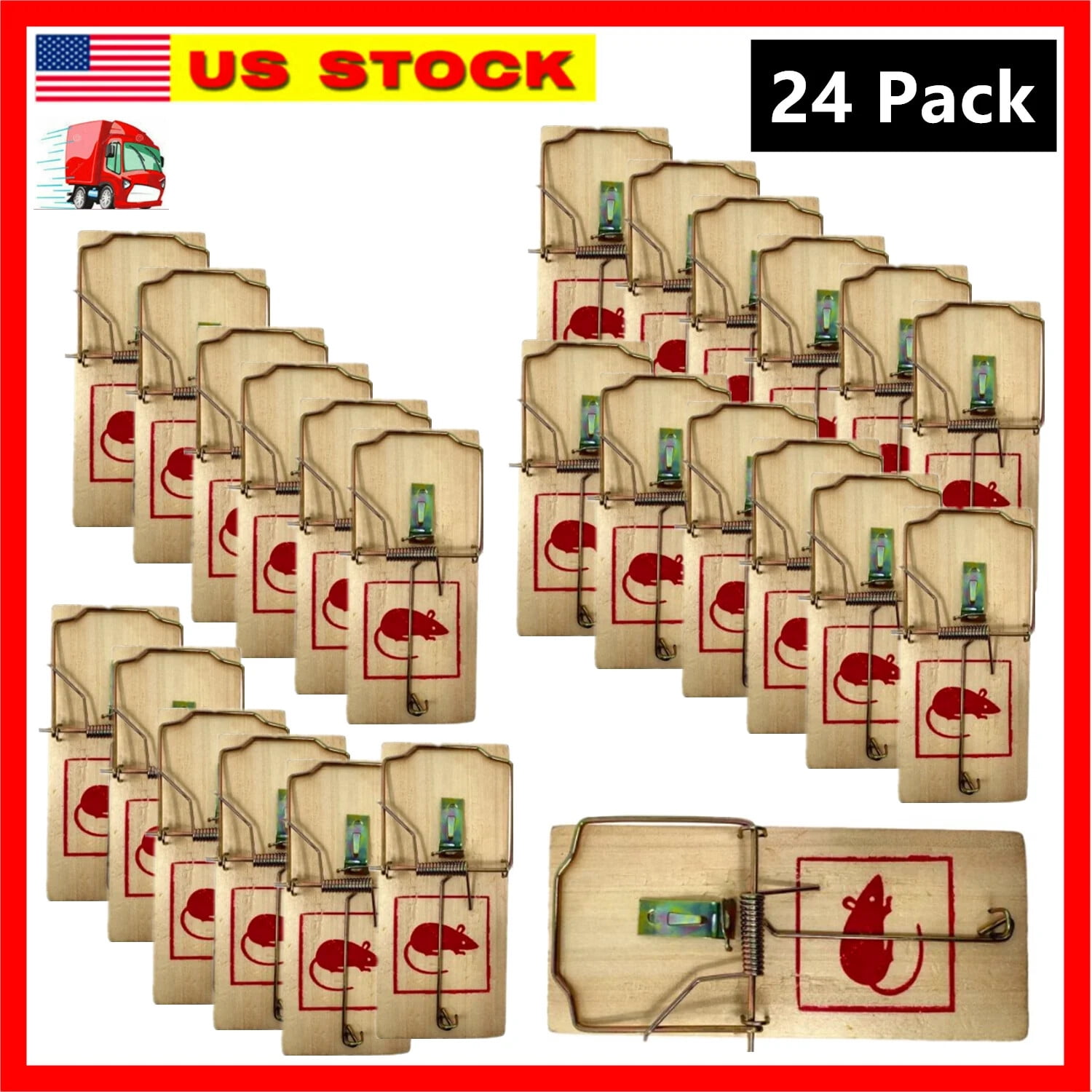 24 Pack Wood Mouse Traps Rat Mice Killer Snap Trap Power Rodent Small ...