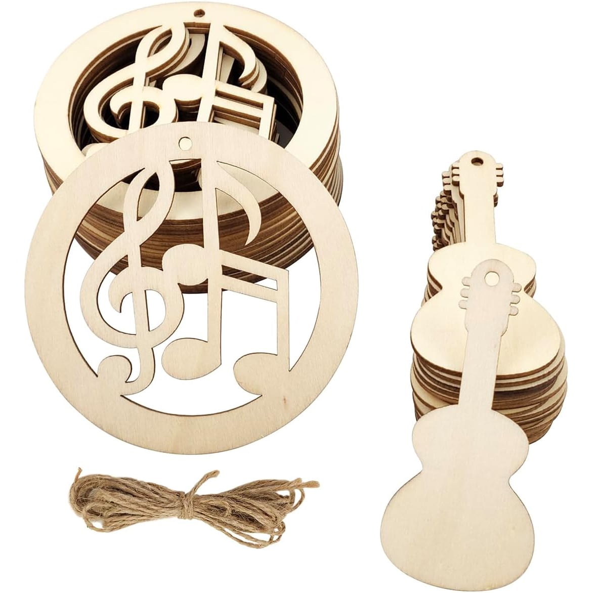 24 Pack Wood Music Note & Guitar Cutouts Music Themed Hanging Ornaments ...