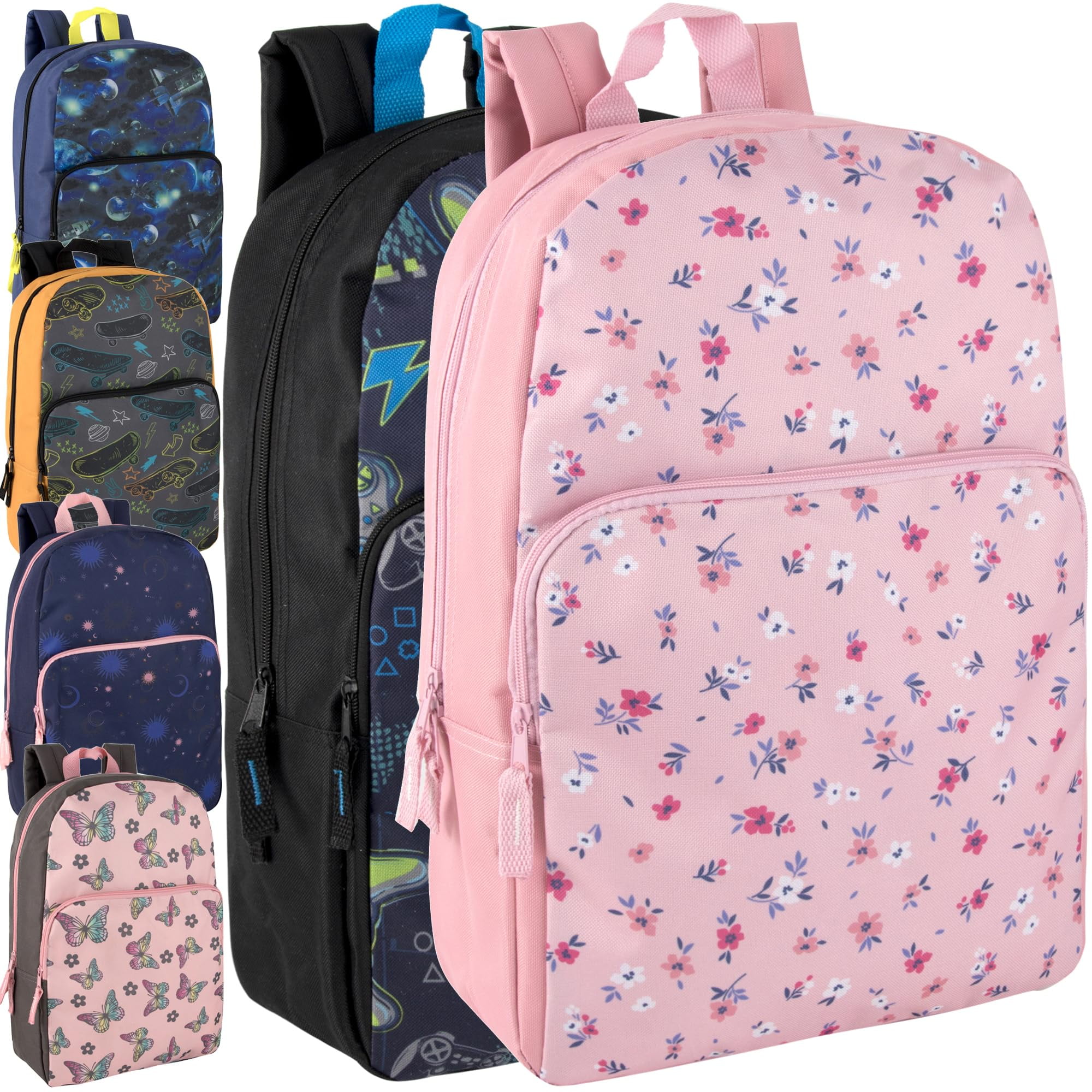 24 Pack of Bulk Wholesale 17 Inch Fun Printed Backpacks for Commute and ...