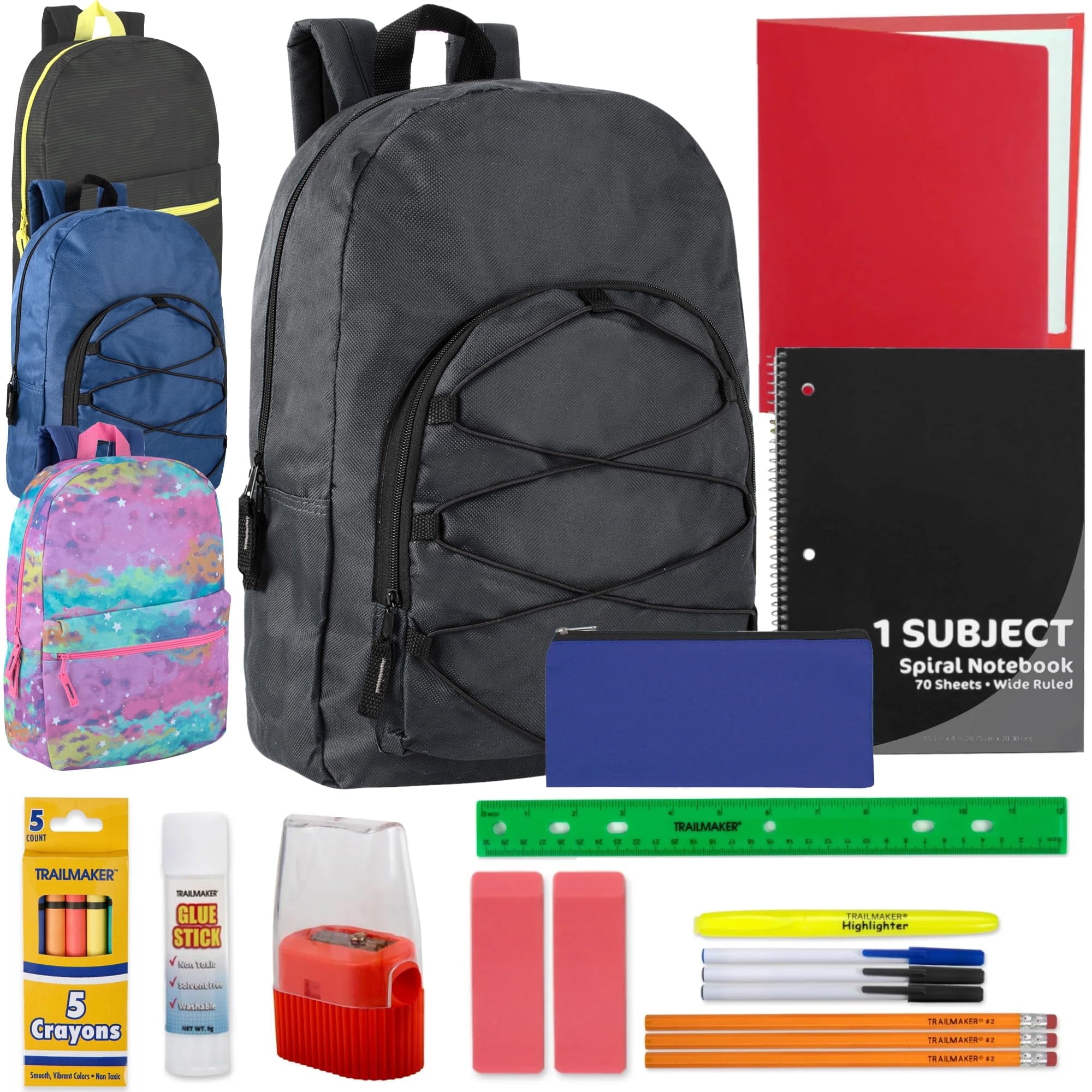 24 Pack of Bulk Wholesale 17 Inch Assorted Design Backpacks Including ...