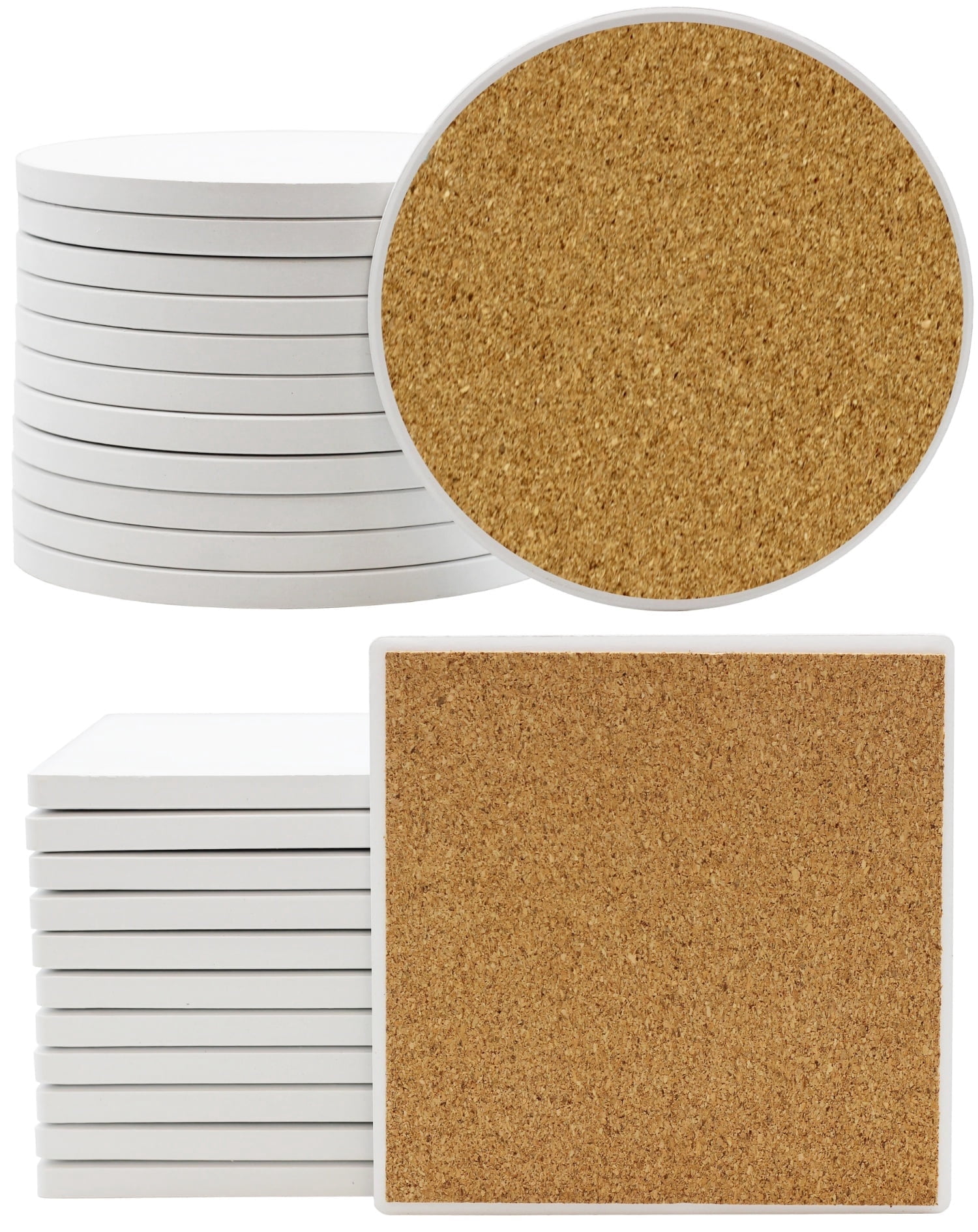 24 Pack of Ceramic Tiles for Crafts and Coasters - 4" Tiles with Cork ...