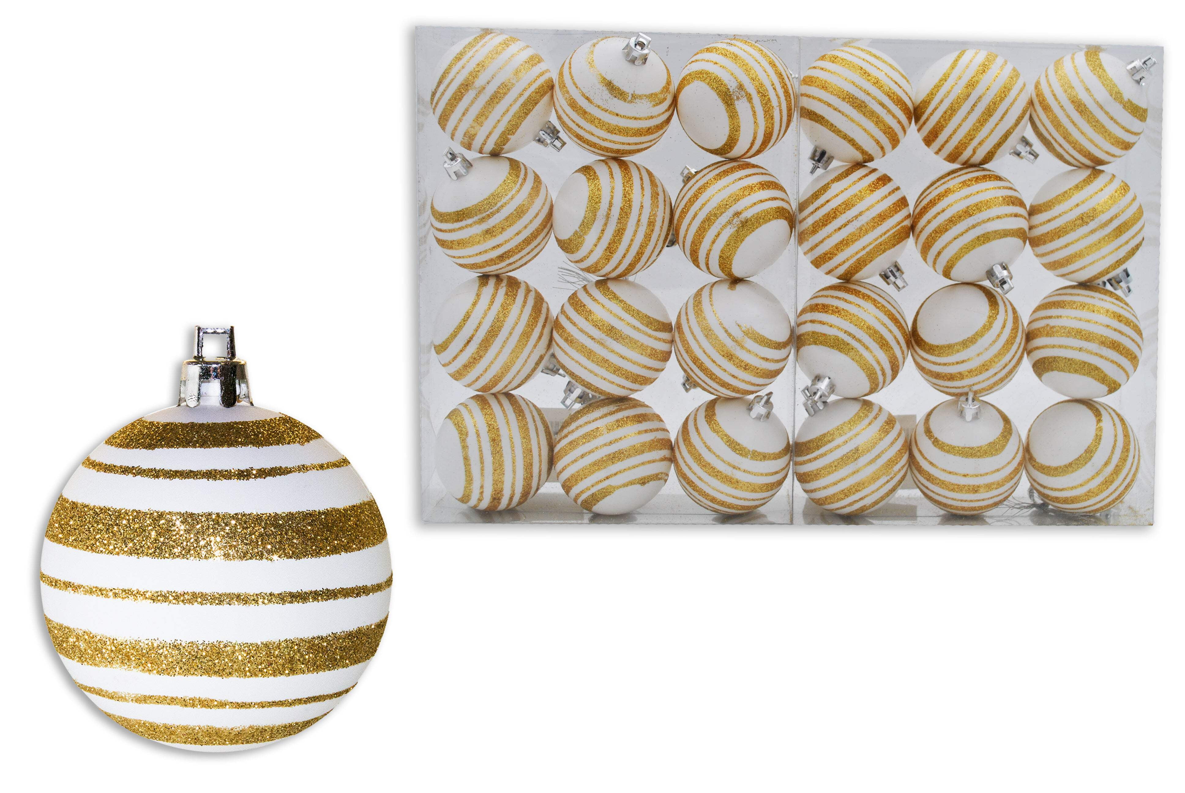 24 Pack of Matte White Ball Ornaments with Gold Glitter Lines - Walmart.com
