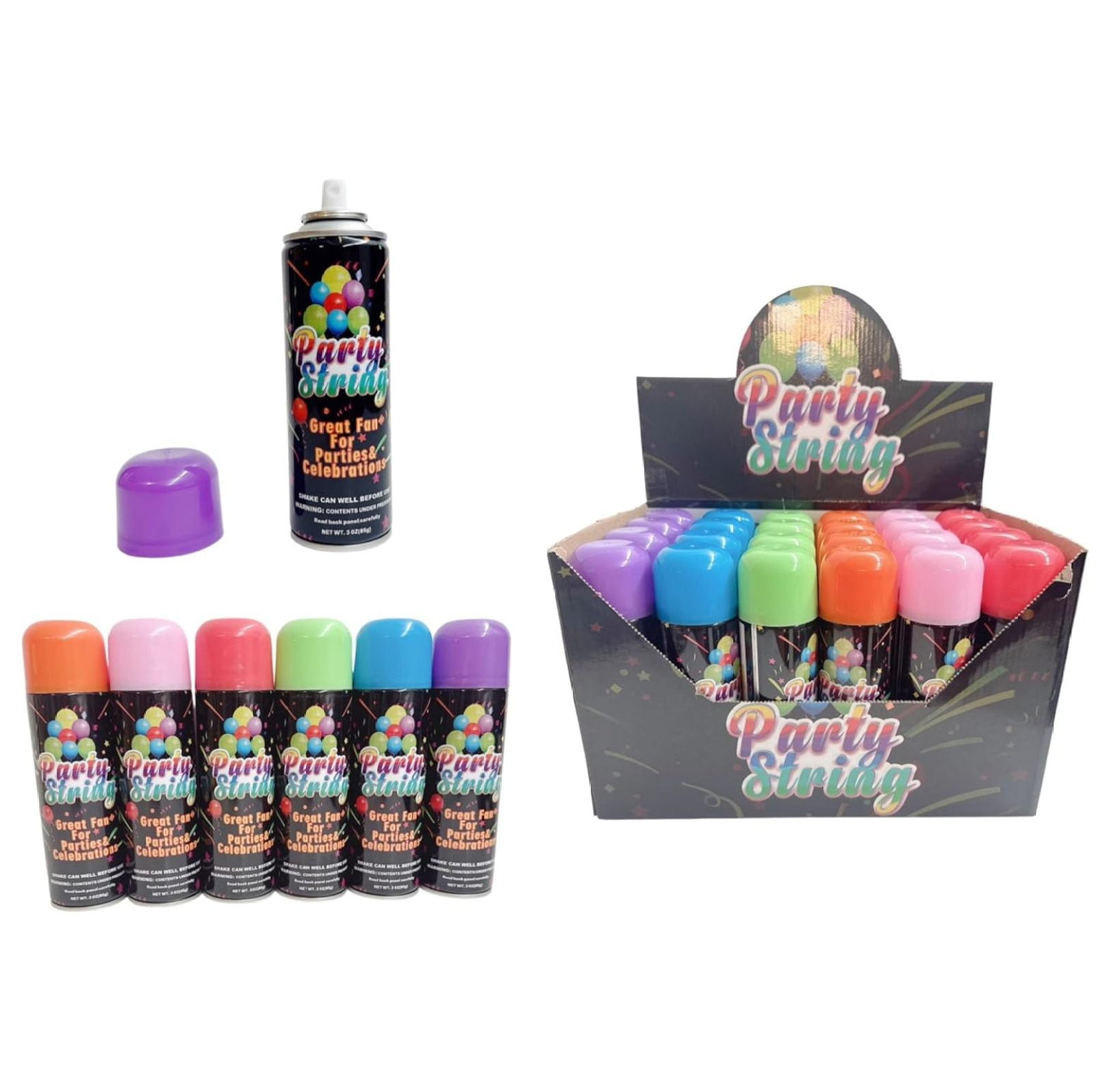 24 Pack of Party Streamer Spray String in a Can Children's Kid's Party ...