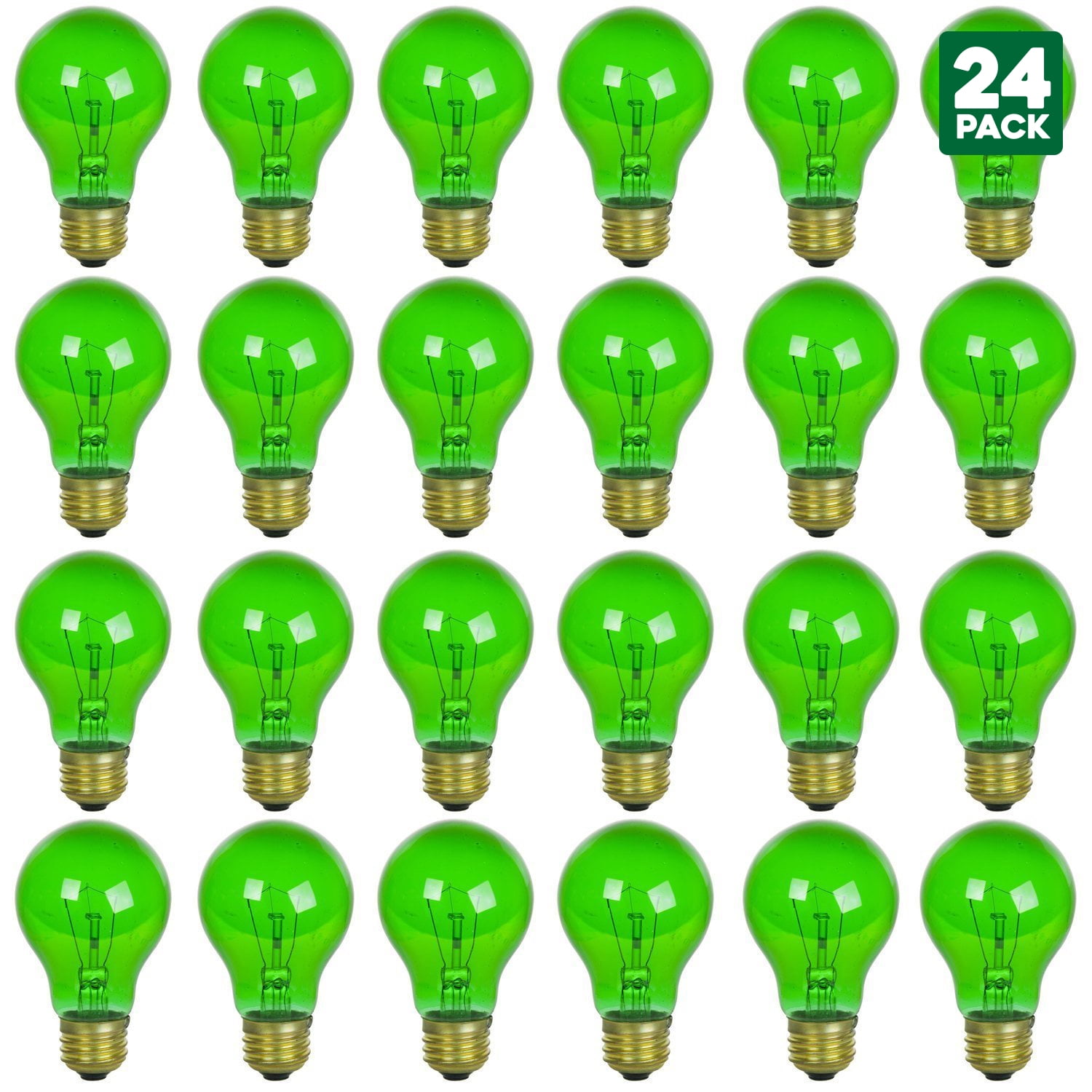 24 Pack of Sunlite 25 watt Transparent Green Colored Incandescent Light ...