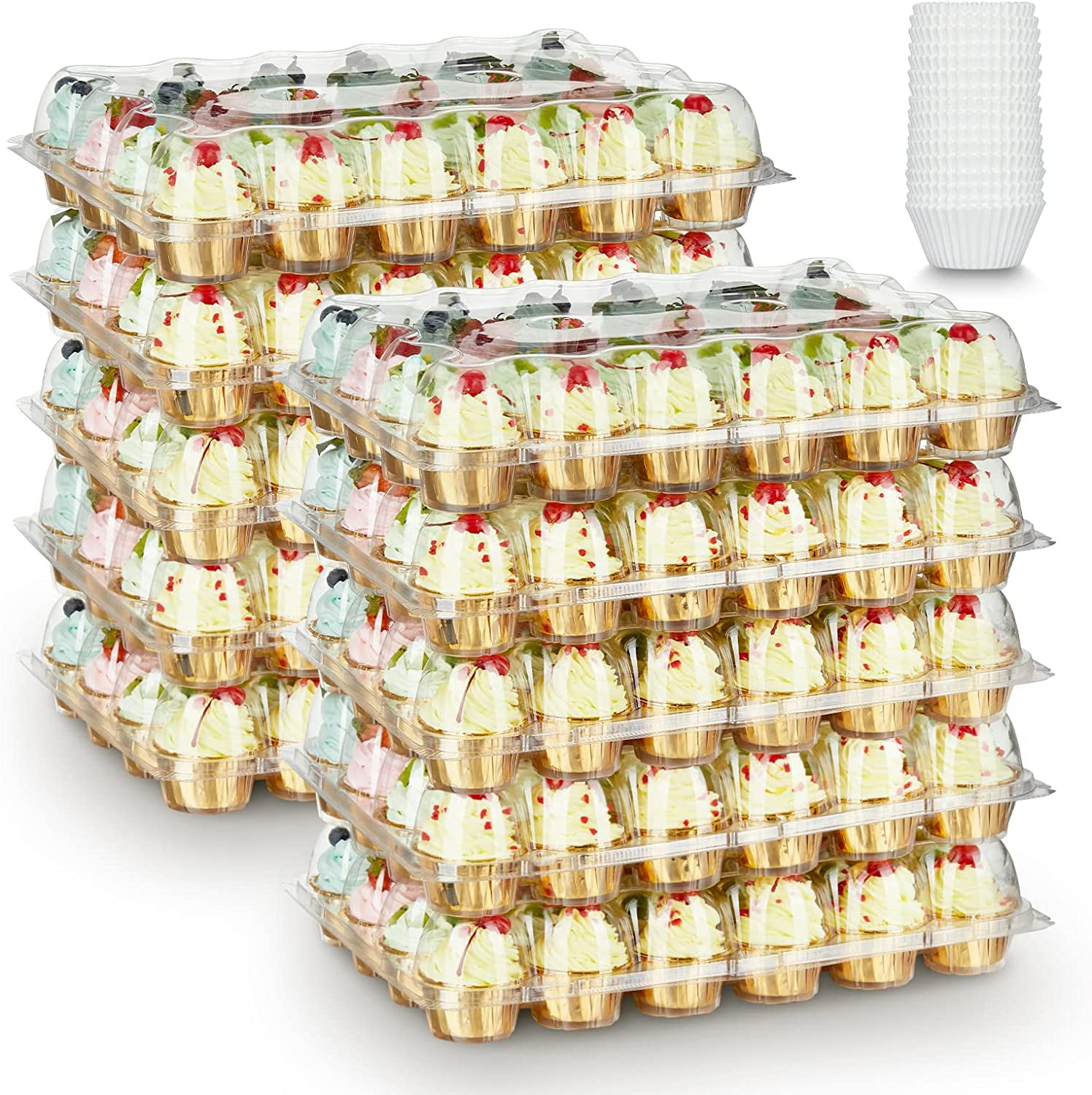 (24 Pack x 10 Sets) Stackable Cupcake Carrier Holders with 240 Pack ...