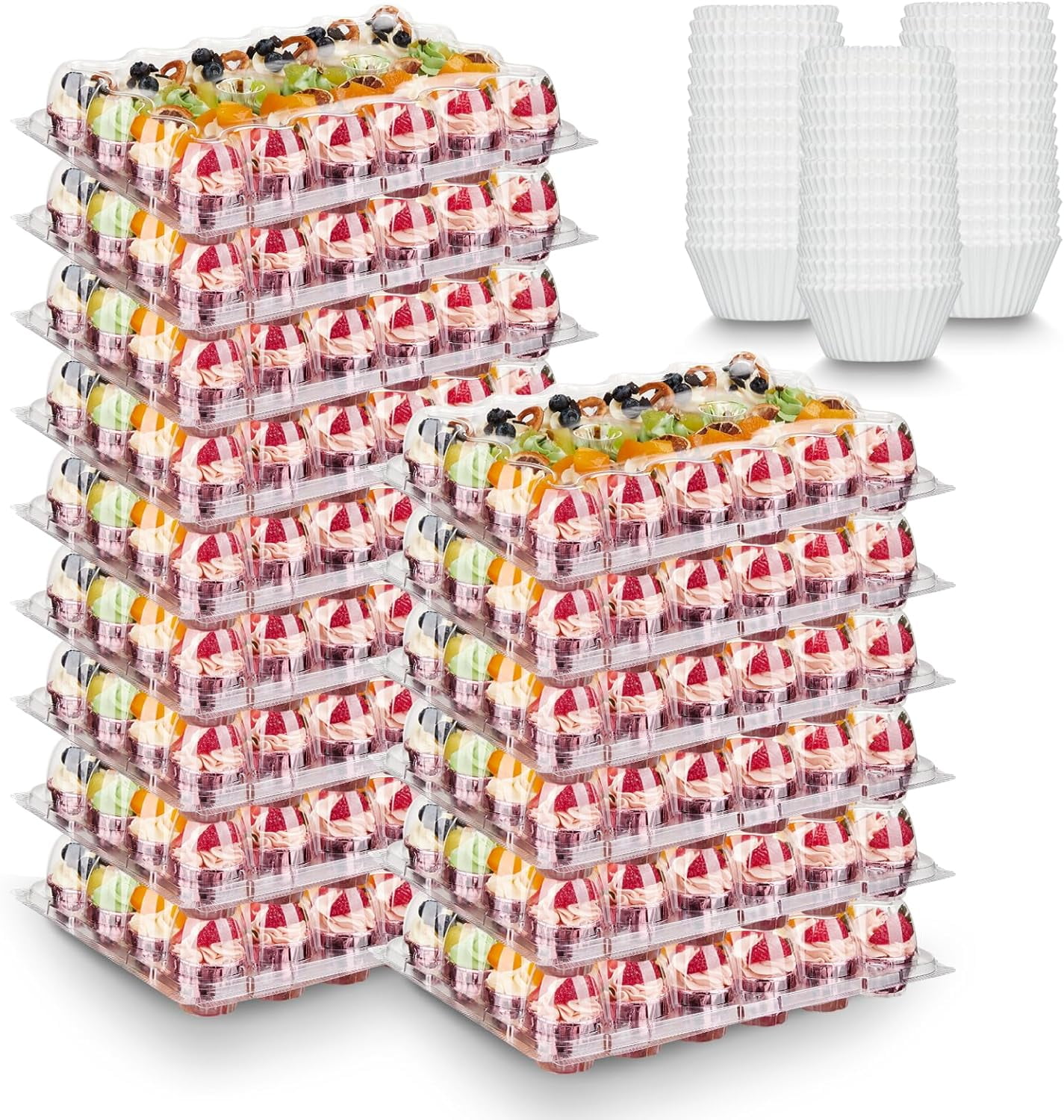 (24 Pack x 15 Sets) Mini Cupcake Containers with 375 Pack Cupcakes ...