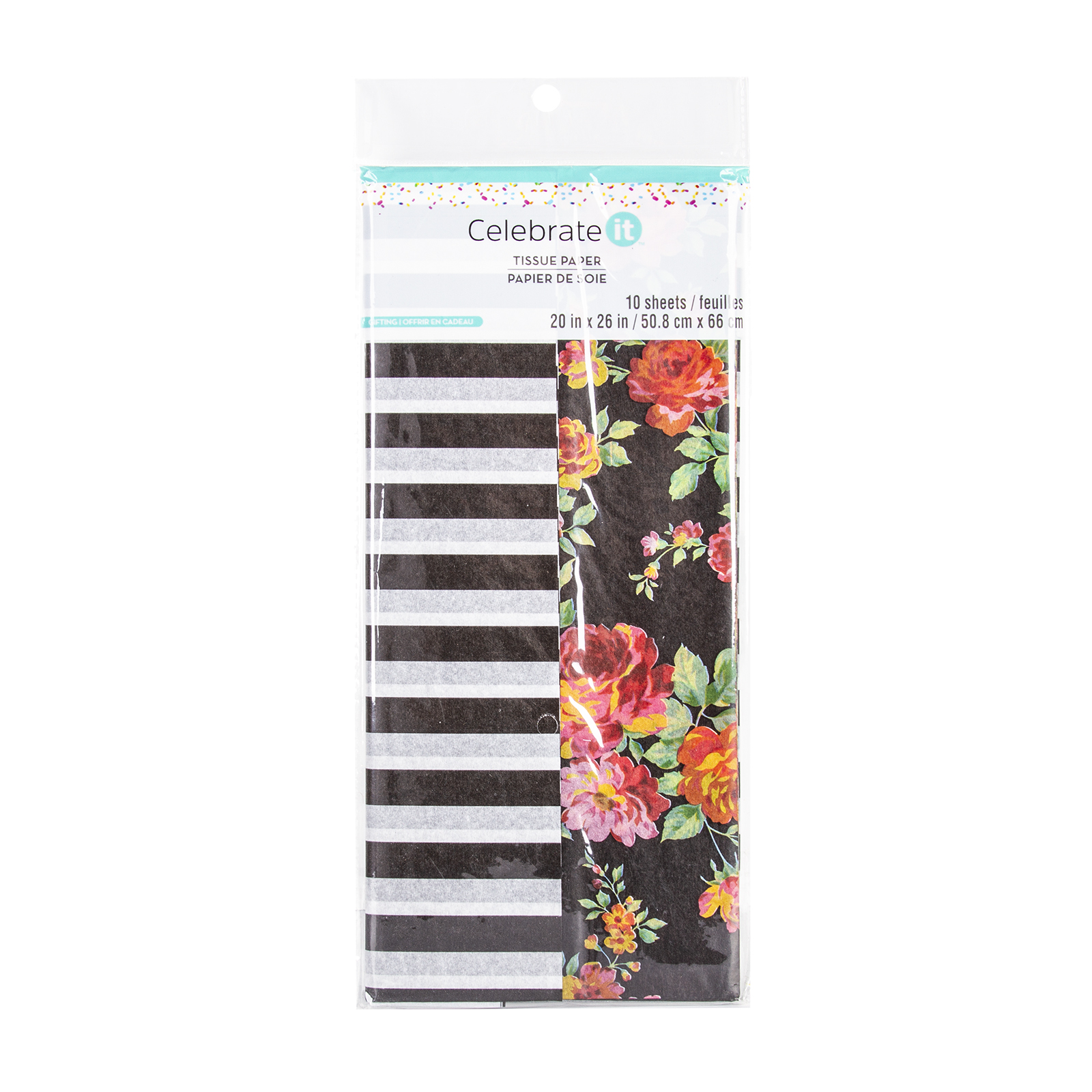 24 Packs: 10 ct. (240 total) Floral & Black Striped Tissue Paper by ...