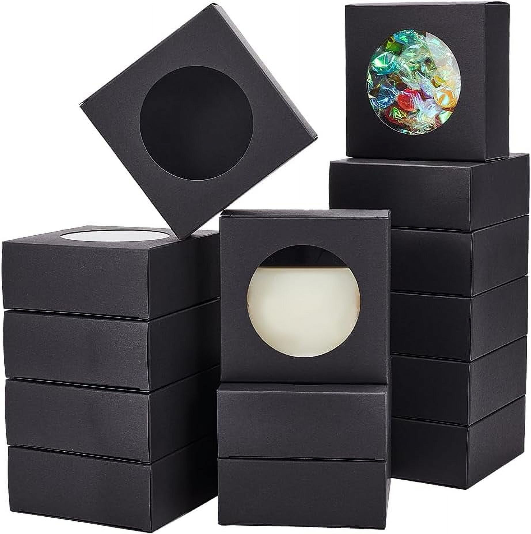 24 Packs 3.6x3.6x1.5 Inch Square Paper Boxes with Round Window Black ...