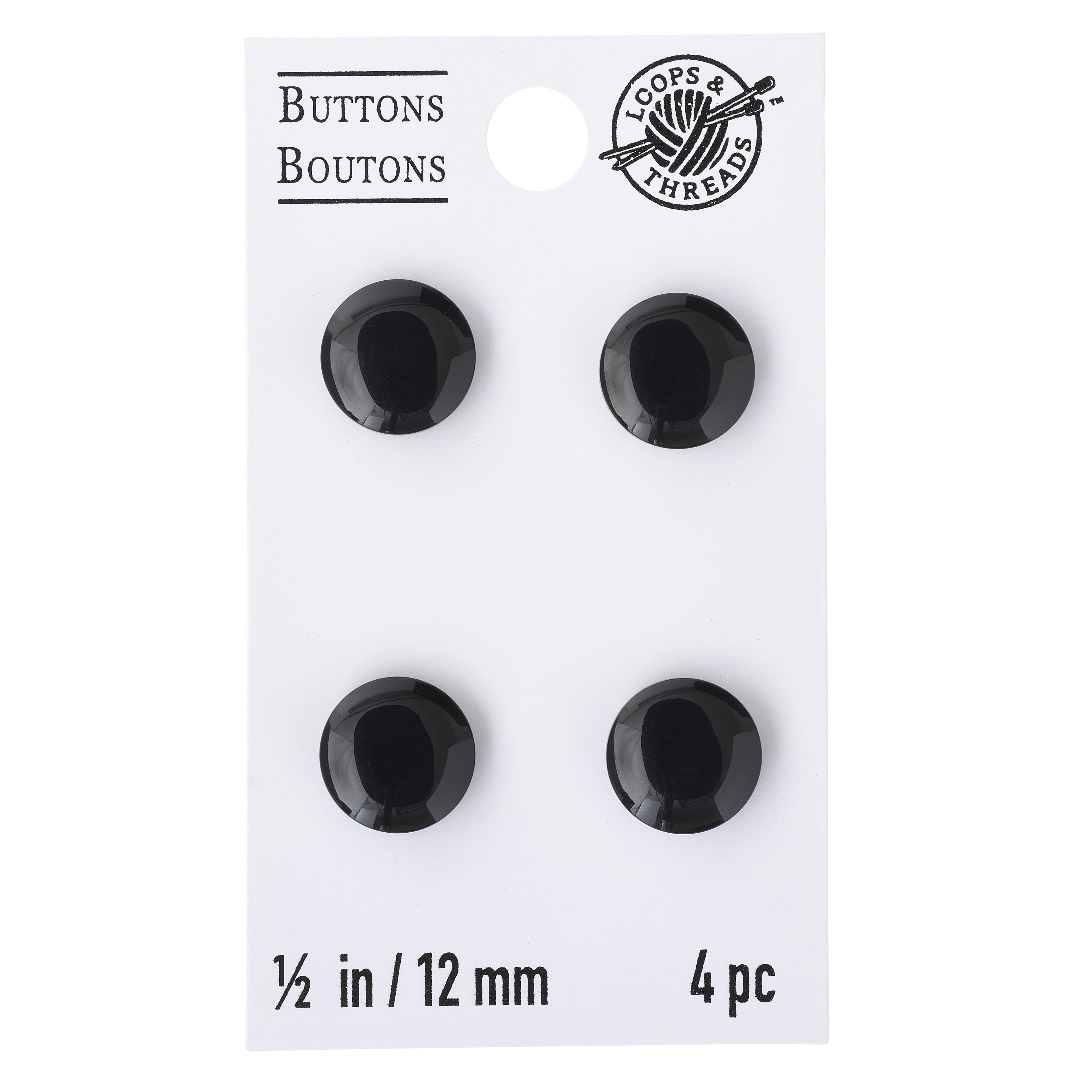 24 Packs: 4 ct. (96 total) 1/2" Black Buttons by Loops & Threads ...