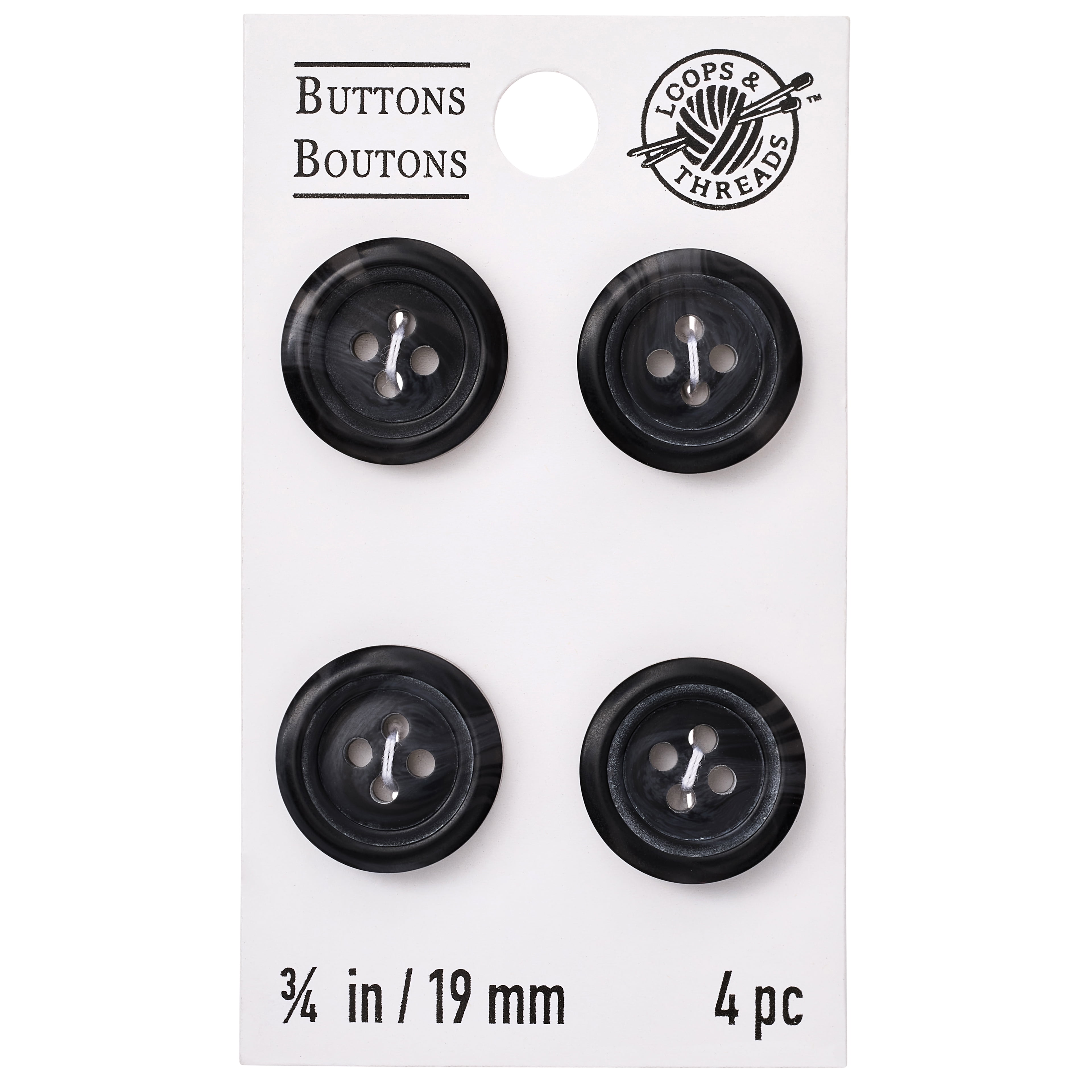 24 Packs: 4 ct. (96 total) 3/4" Black 4-Hole Buttons by Loops & Threads™ - Walmart.com