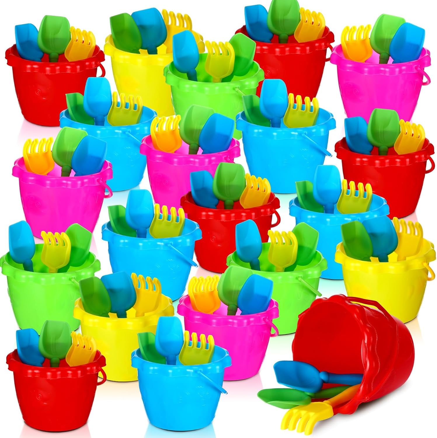 24 Packs 6.3" Beach Sand Buckets Shovels and Rakes Set for Kids Summer ...