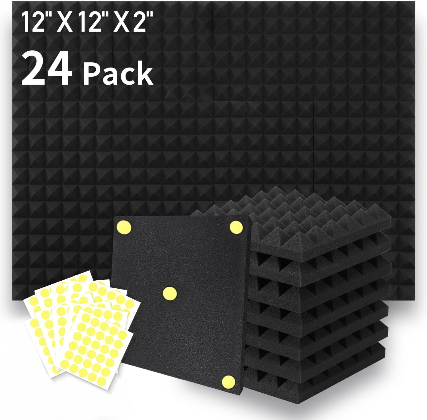 24 Packs Acoustic Foam Panels Pyramid 2" X 12" X 12", Soundproofing ...