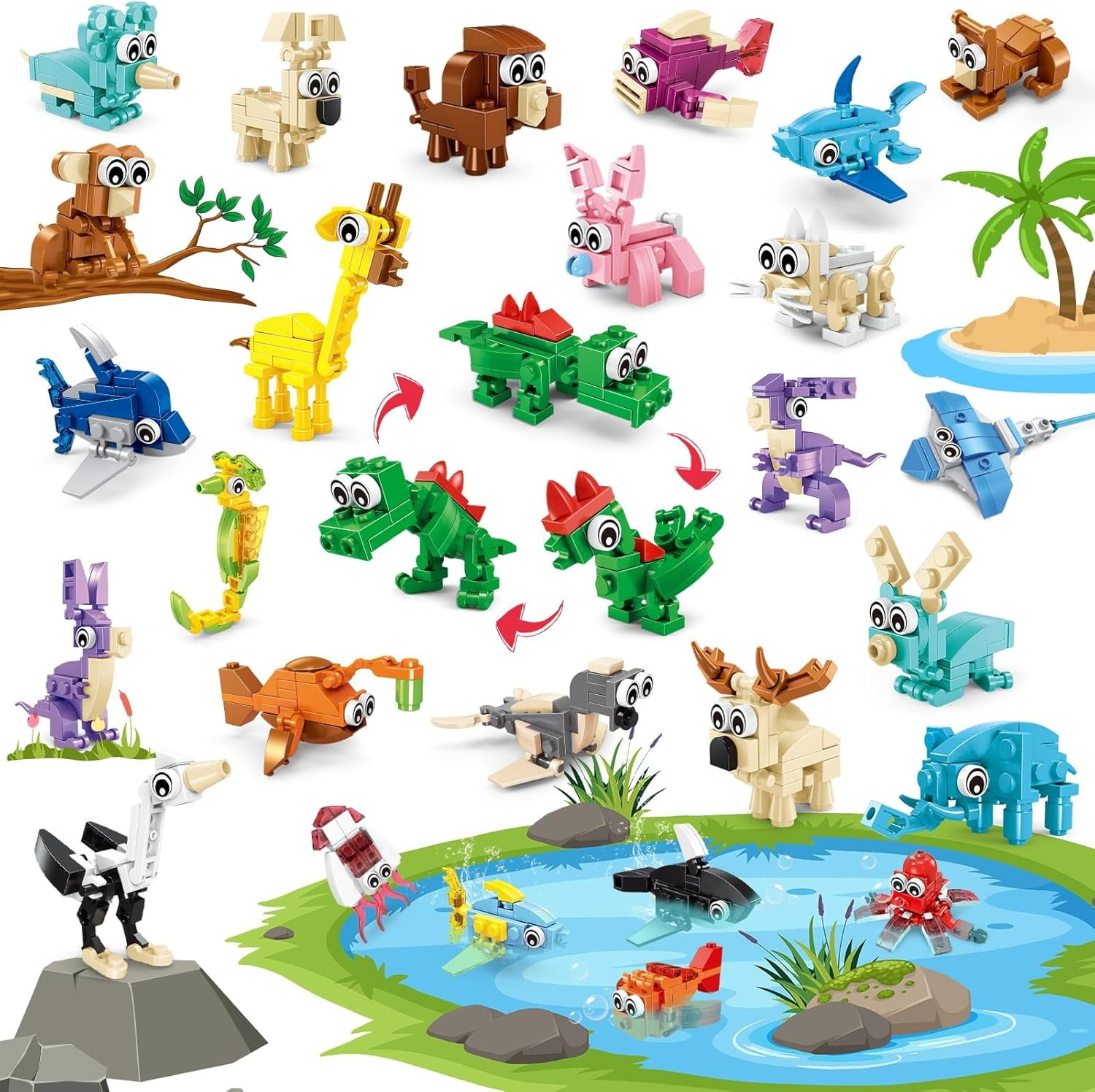 24 Packs Animal Building Blocks Toy for Kids- 72 Kinds of Transformable ...