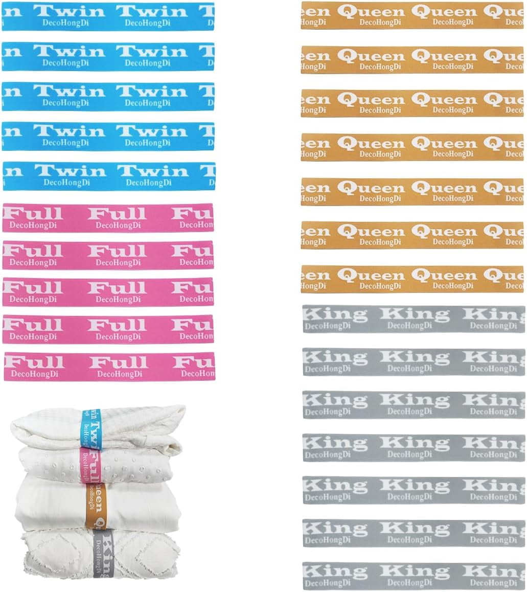 24 Packs Bed Sheet Organizer and Storage Size Label Bands, Elastic ...