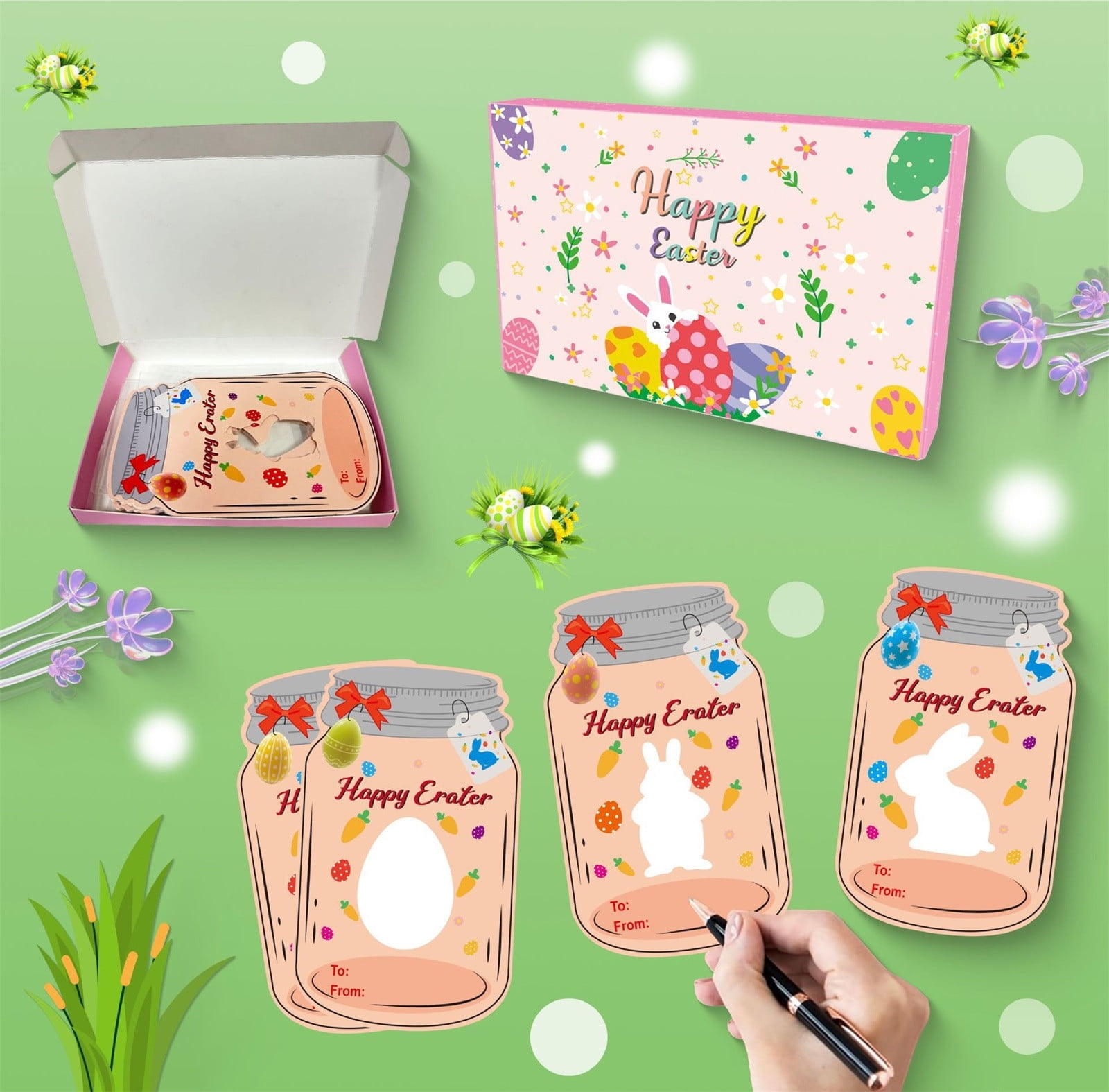 24 Packs Easter Cards for Kids, Happy Easter Mason Jar Card Candy ...