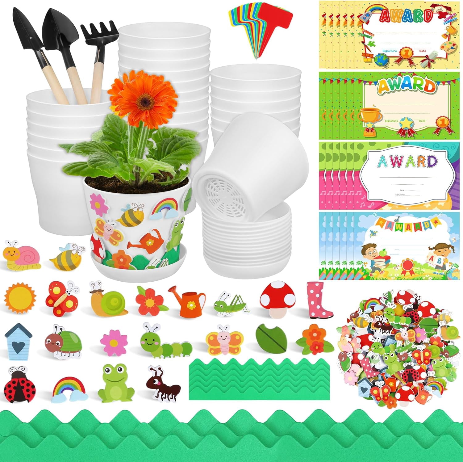 24 Packs Garden Plastic Pot Craft Kit Plant Spring Craft Kits for Kids ...