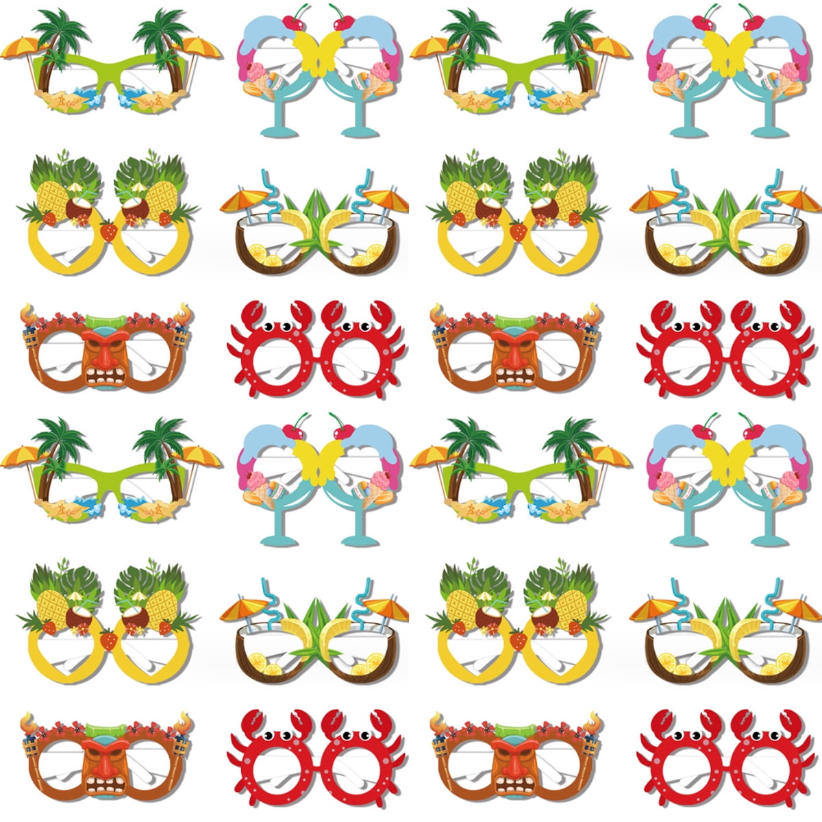 24 Packs Hawaiian Paper Glasses Frame Tropical Props Photo Booth Props ...