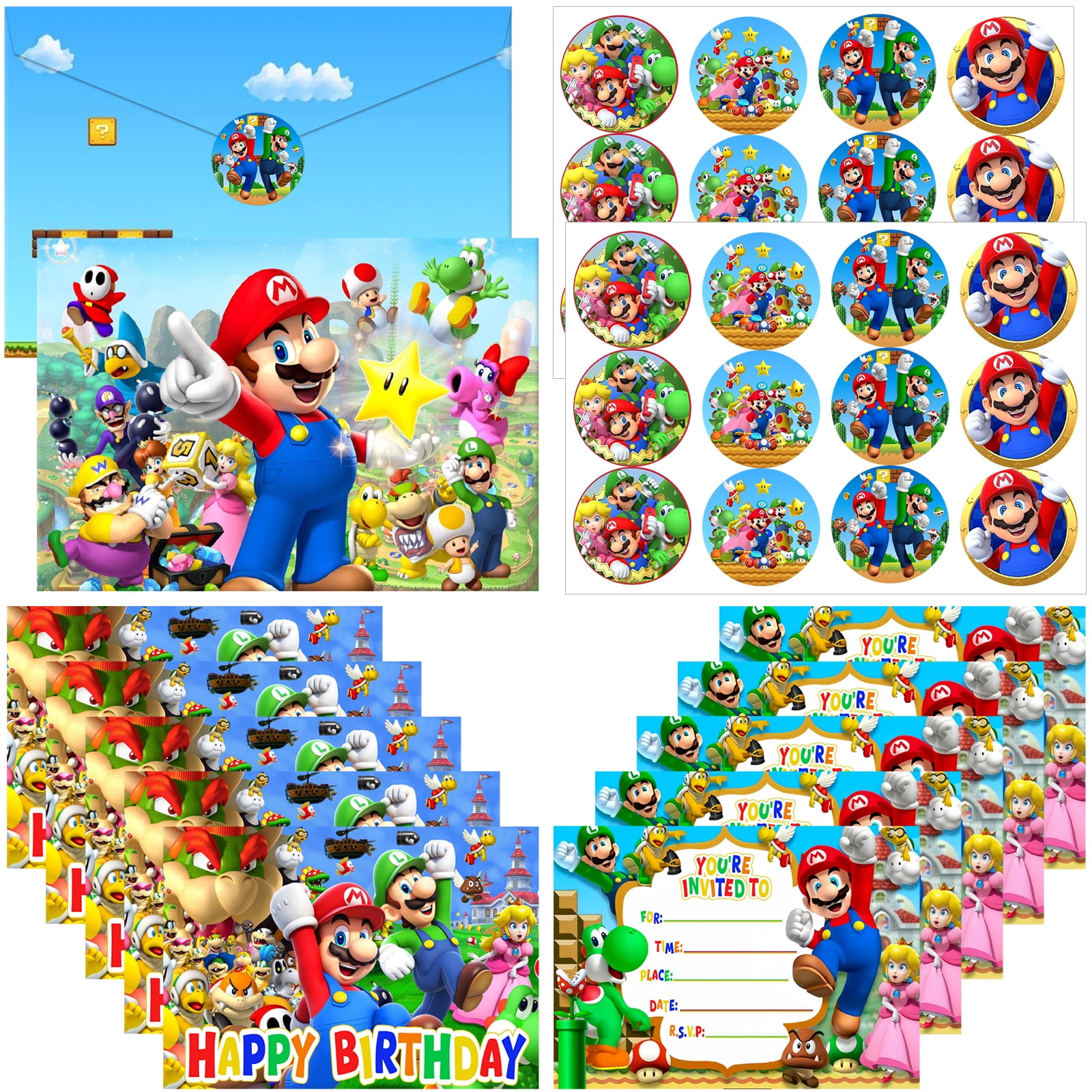 24 Packs Mario Party Invitation Cards with Envelopes and Stickers ...