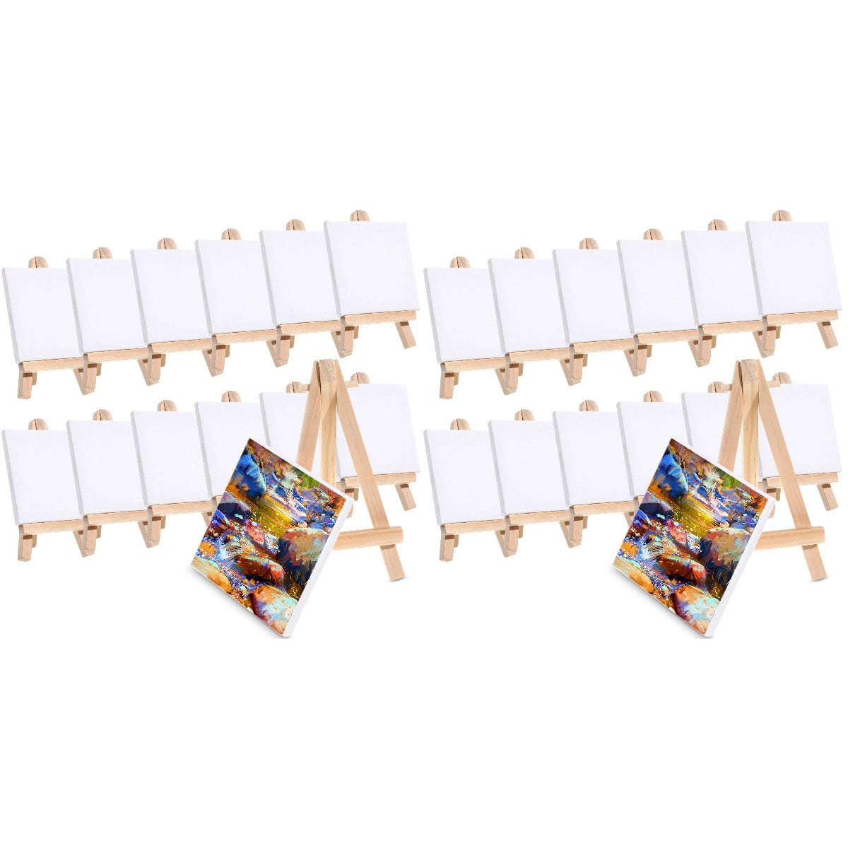 24 Packs Mini Canvas and Easel Set, Tabletop Wooden Display Stand and ...