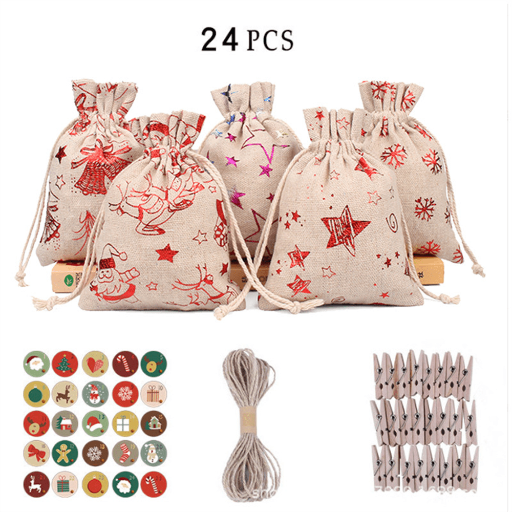 24 Packs Mini Christmas Burlap Gift Drawstring Bags 3.92 x 5.51 Inches ...