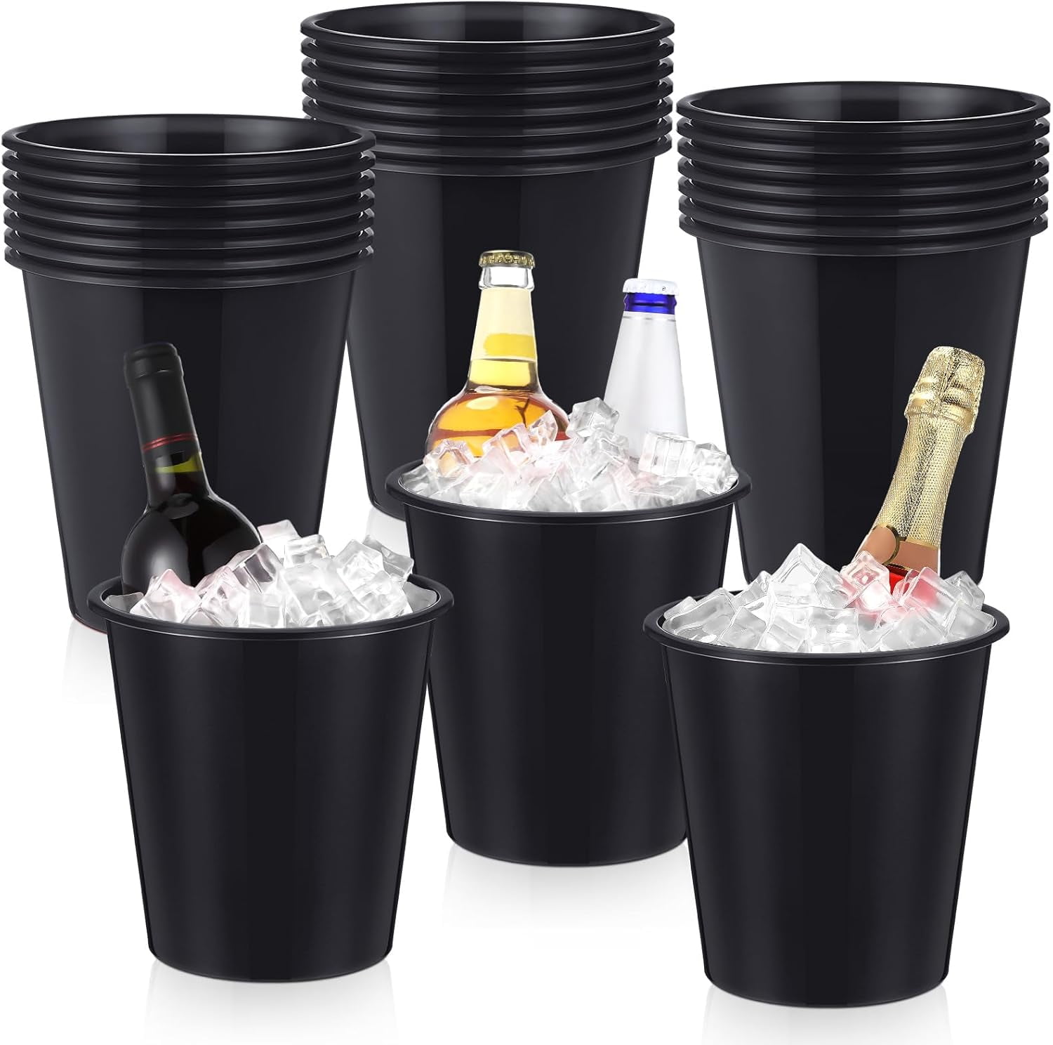 24 Packs Plastic Ice Buckets for Parties 3 Liters Wine Bucket Portable ...
