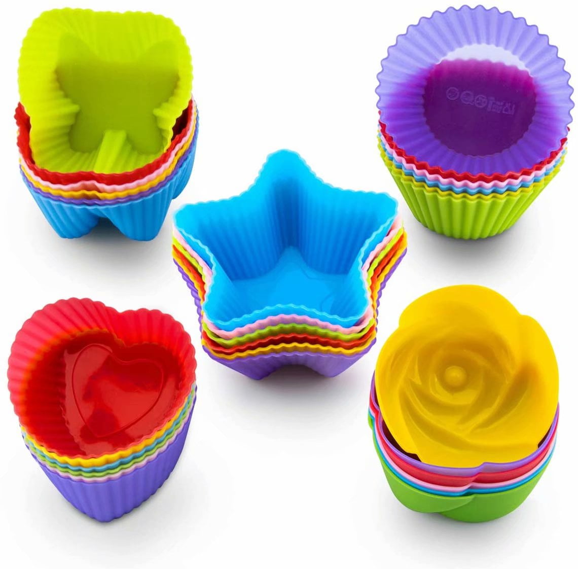 24 Packs Silicone Cupcake Mold,Resuable Non-Stick Silicone Baking Molds ...