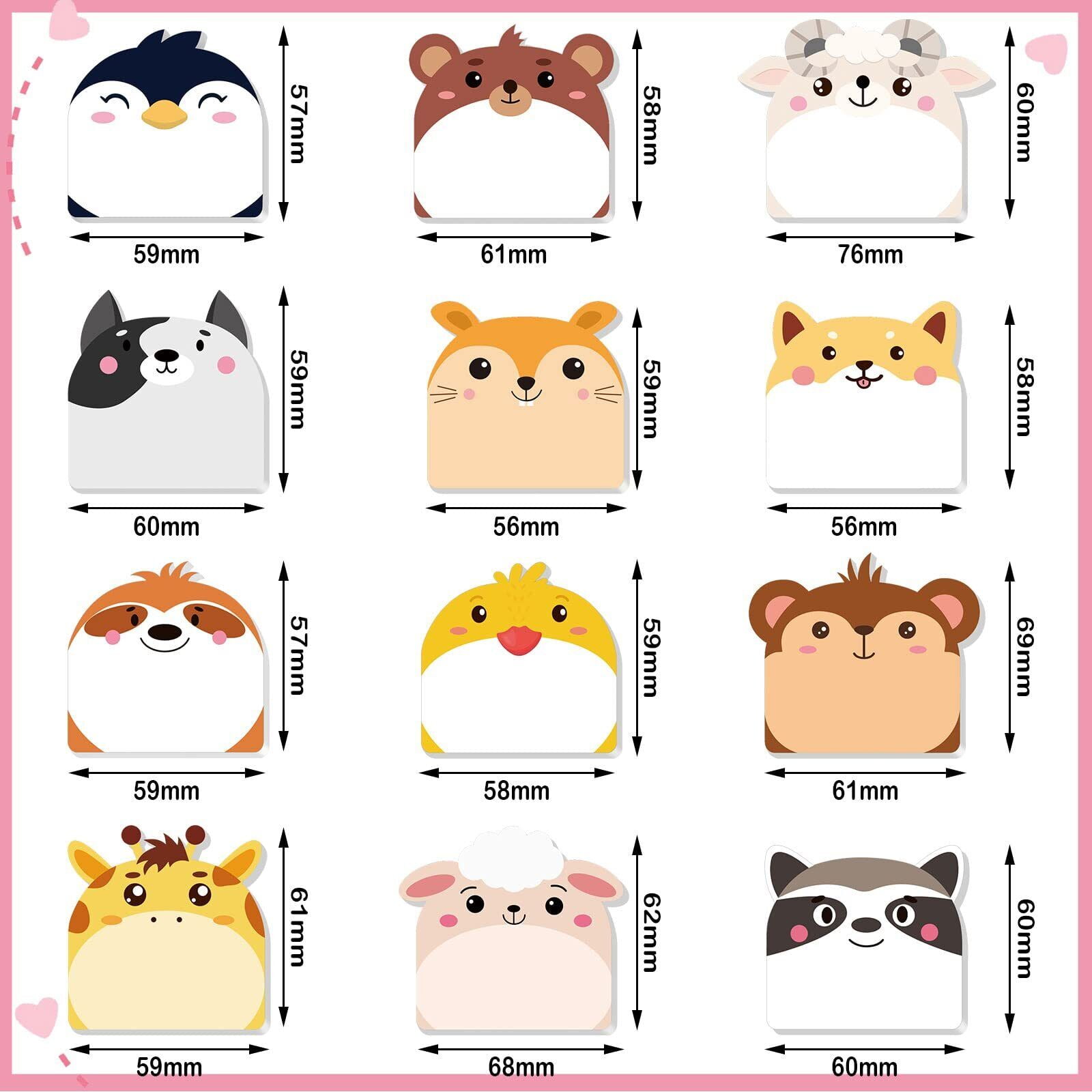 24 Pads Sticky Notes,Self Stick,Multi Cute Animal-shaped Sticky Notes ...