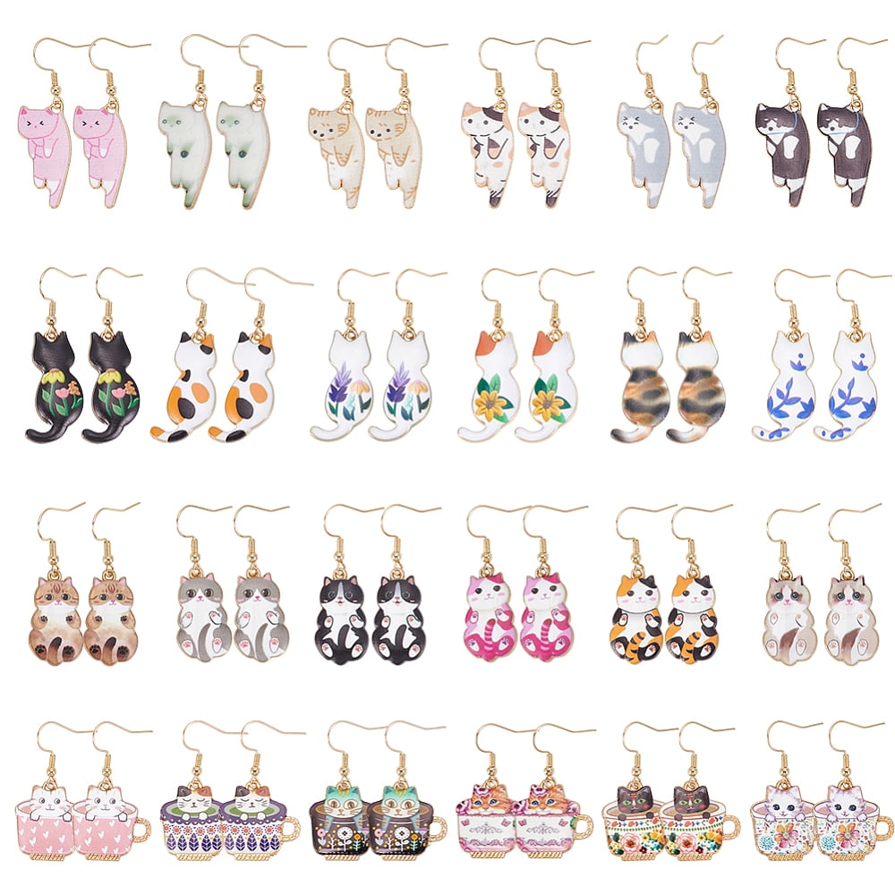24 Pairs 316 Surgical Stainless Steel Cat Shape Dangle Earring with ...