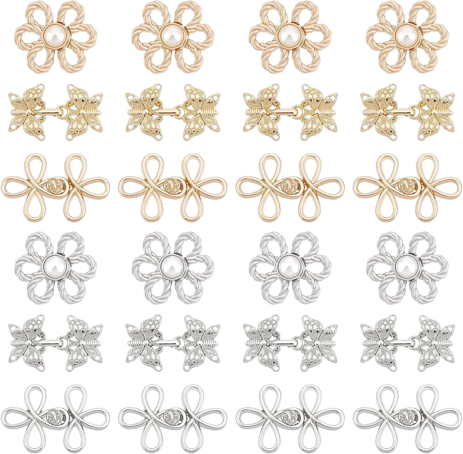 24 Pairs Cardigan Clips 3 Style Cloak Clasp Fasteners Vintage Flower ...