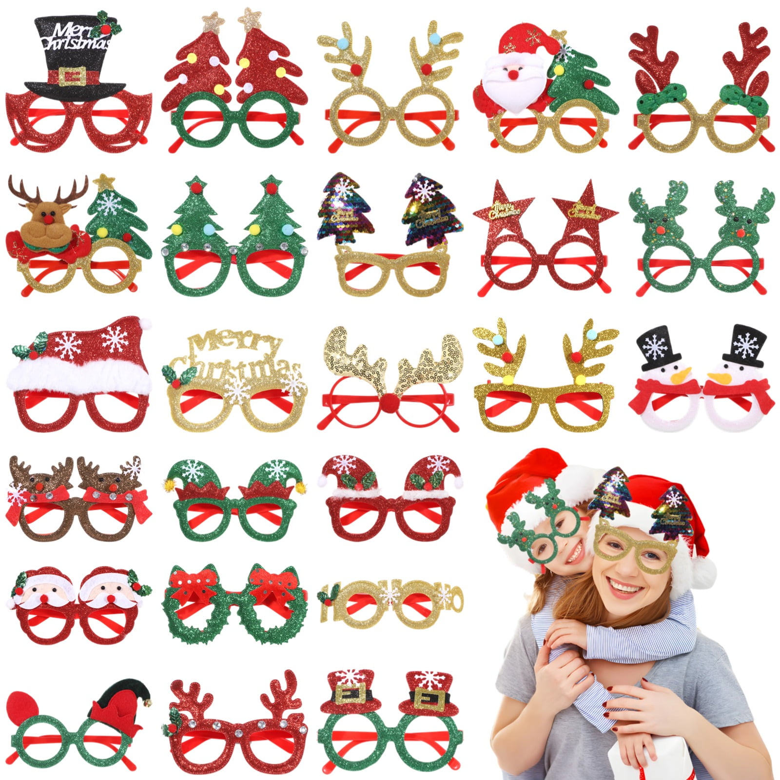 24 Pairs Christmas Glitter Eyeglasses, Christmas Glitter Glasses for ...