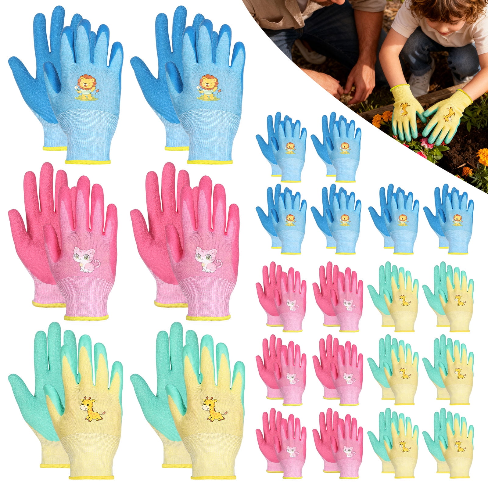24 Pairs Kids Gardening Gloves Non Slip Children Yard Work Glove Latex ...