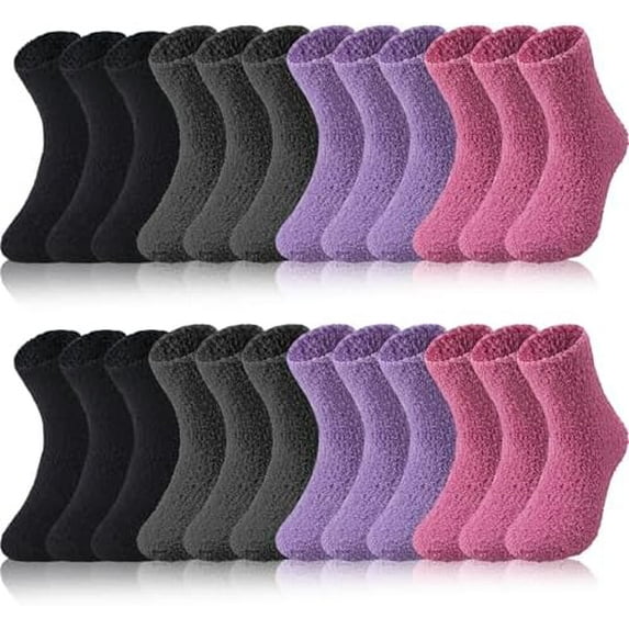 24 Pairs Women Fuzzy Sock Bulk Winter Warm Fluffy Cozy Slipper Sock ...