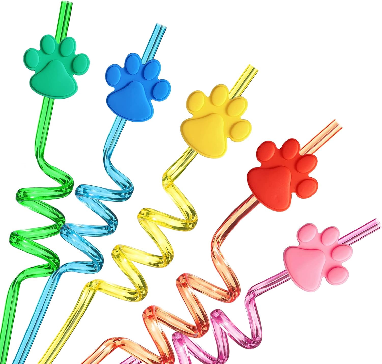 24 Paw Birthday Party Supplies Paw Print Drinking Straws with 2 PCS ...