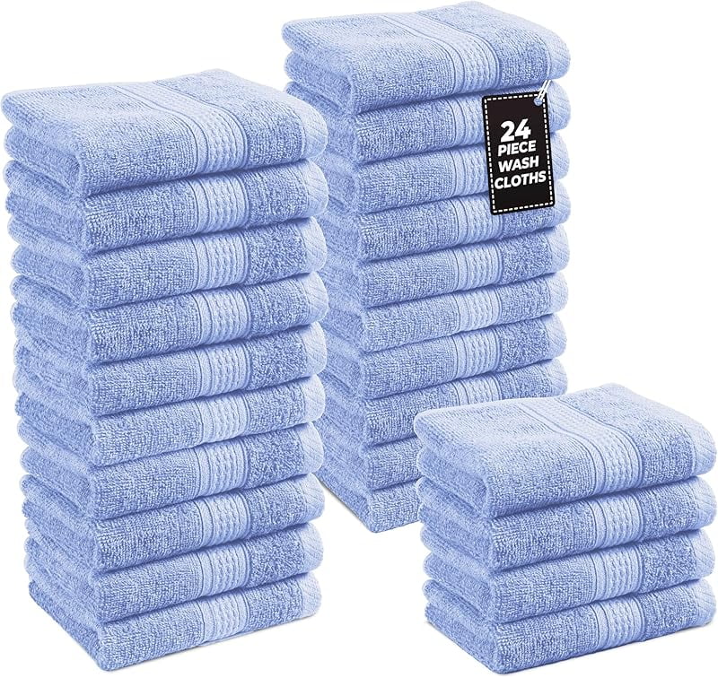 24 Pc 100% Cotton Bath Towels For Bathroom Set, Quick Dry, Machine Wash ...